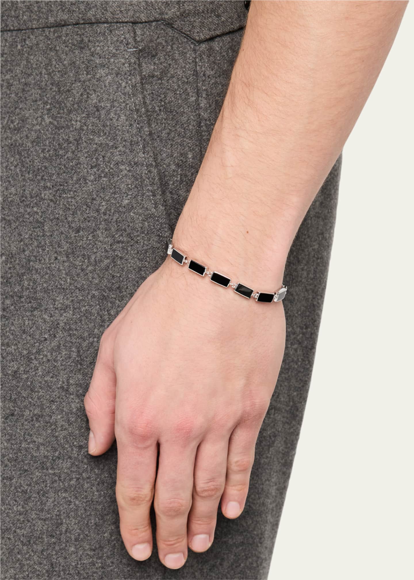 Jan Leslie Men's Sterling Silver and Rectangle Black Onyx Bracelet ...