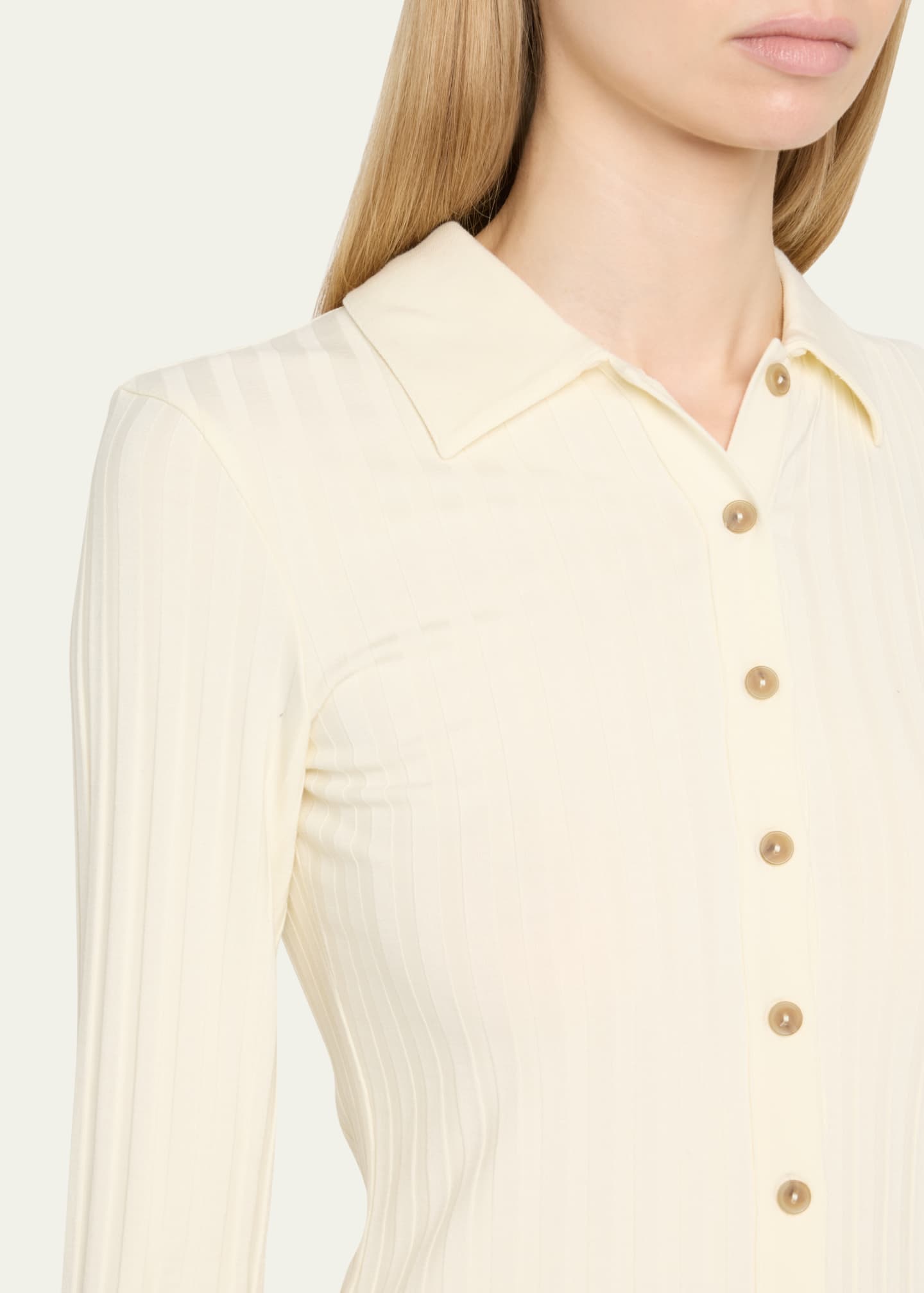 Vince Long-Sleeve Ribbed Button-Front Top - Bergdorf Goodman