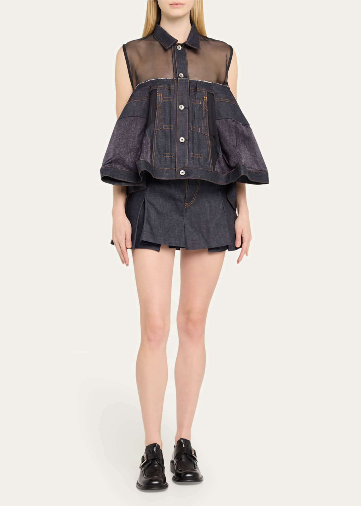 SACAI Sleeveless Sheer Denim Flowy Top - Bergdorf Goodman