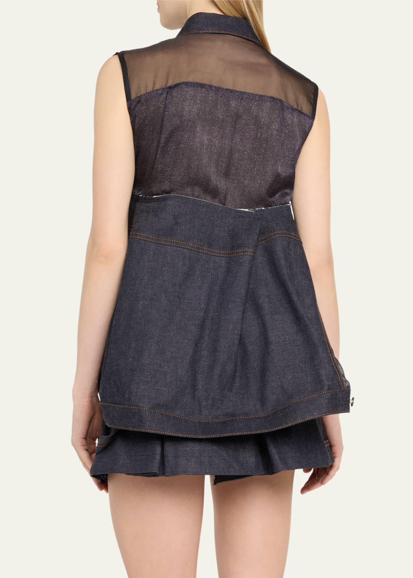 SACAI Sleeveless Sheer Denim Flowy Top - Bergdorf Goodman