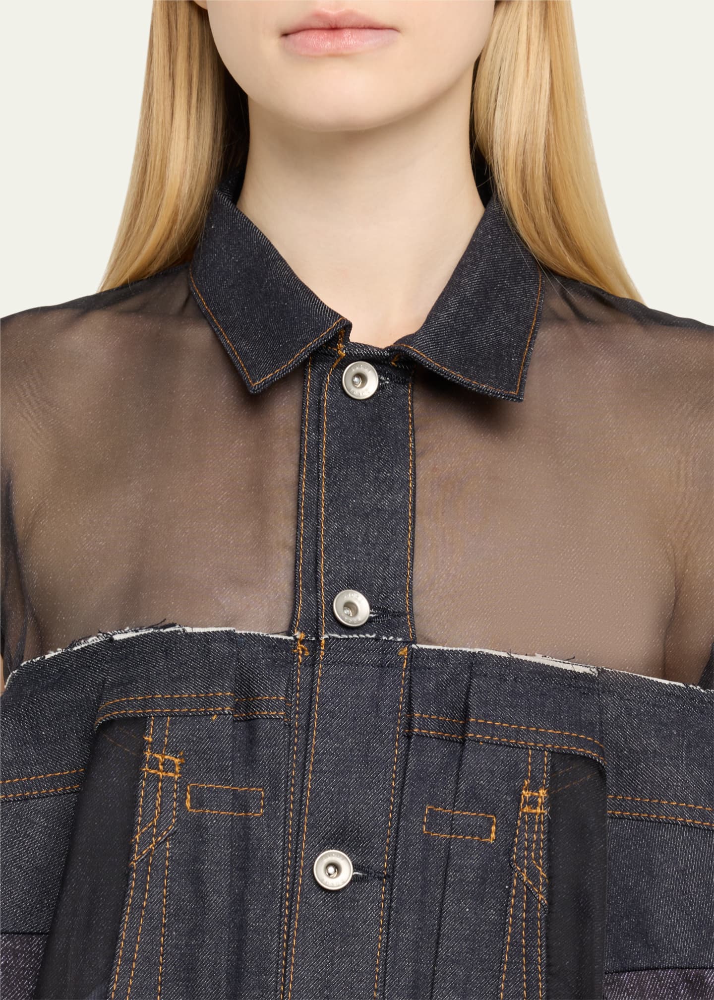 SACAI Sleeveless Sheer Denim Flowy Top - Bergdorf Goodman