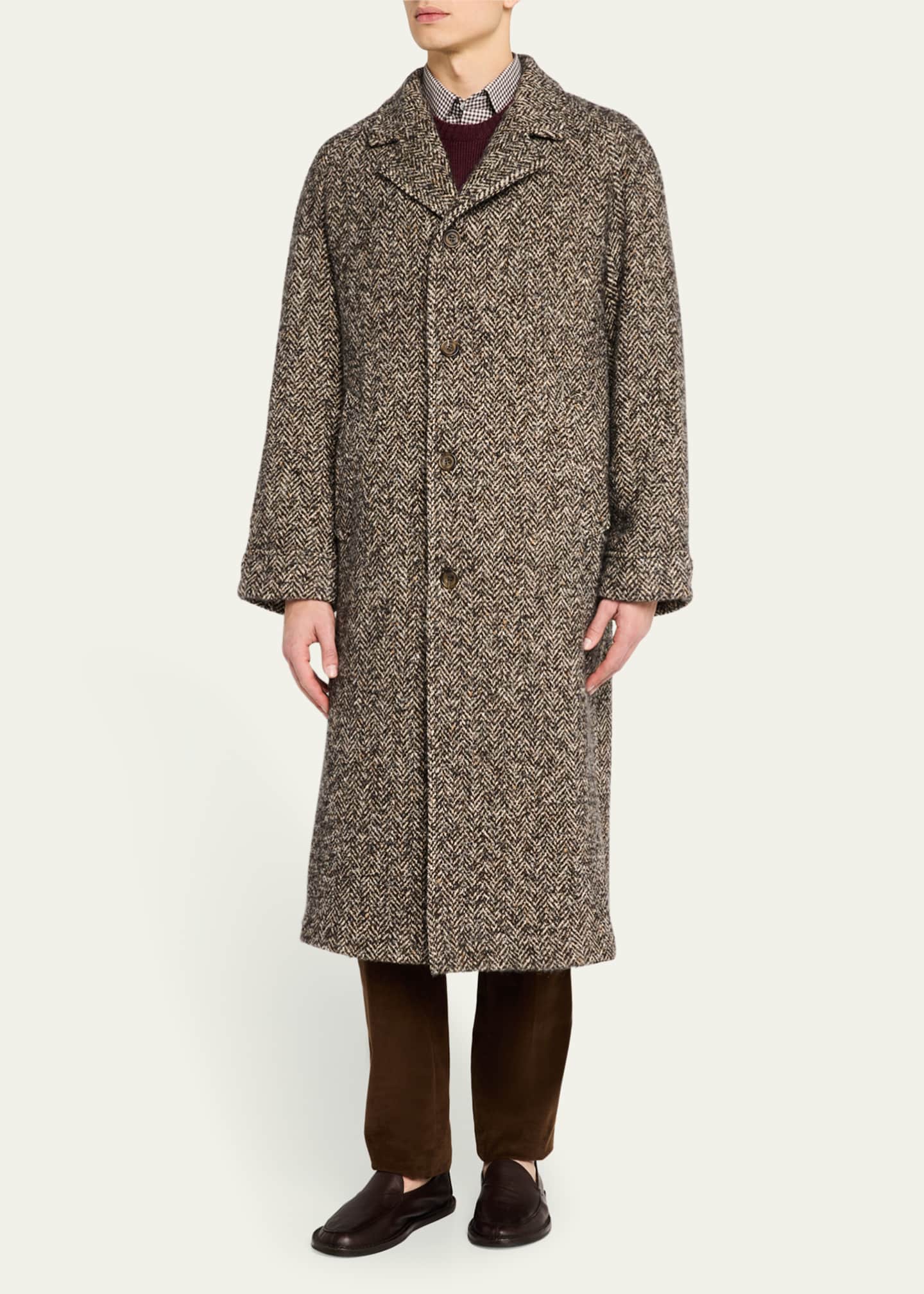 Anderson & Sheppard Men's Herringbone Raglan Overcoat - Bergdorf Goodman