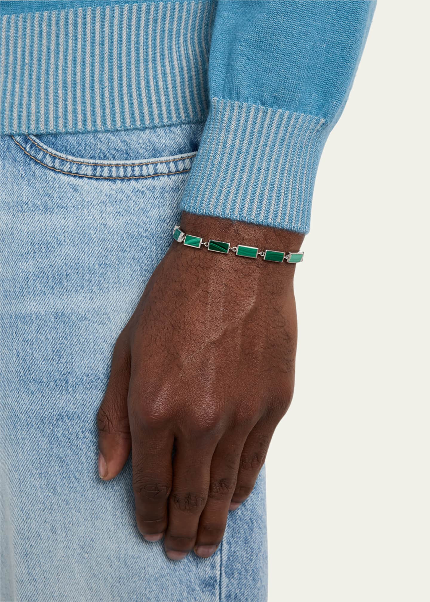 Jan Leslie Men's Malachite Rectangle Link Bracelet - Bergdorf Goodman