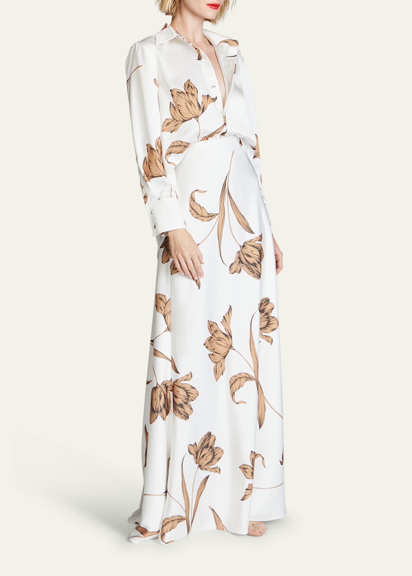 Halston Marcelle Floral-Print Satin Shirt Gown - Bergdorf Goodman