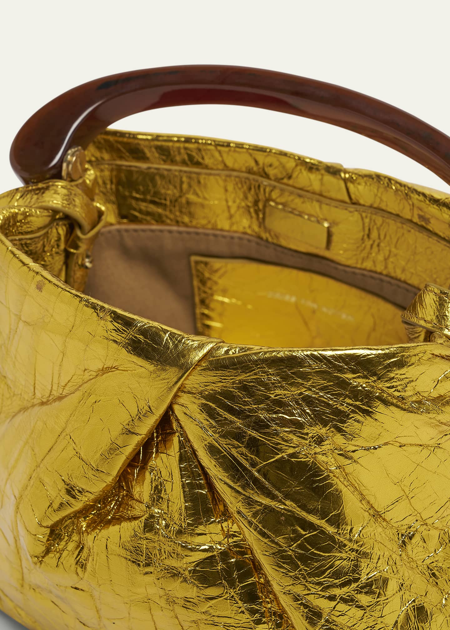 Dries Van Noten Crisp Medium Ruched Metallic Top-Handle Bag - Bergdorf Goodman