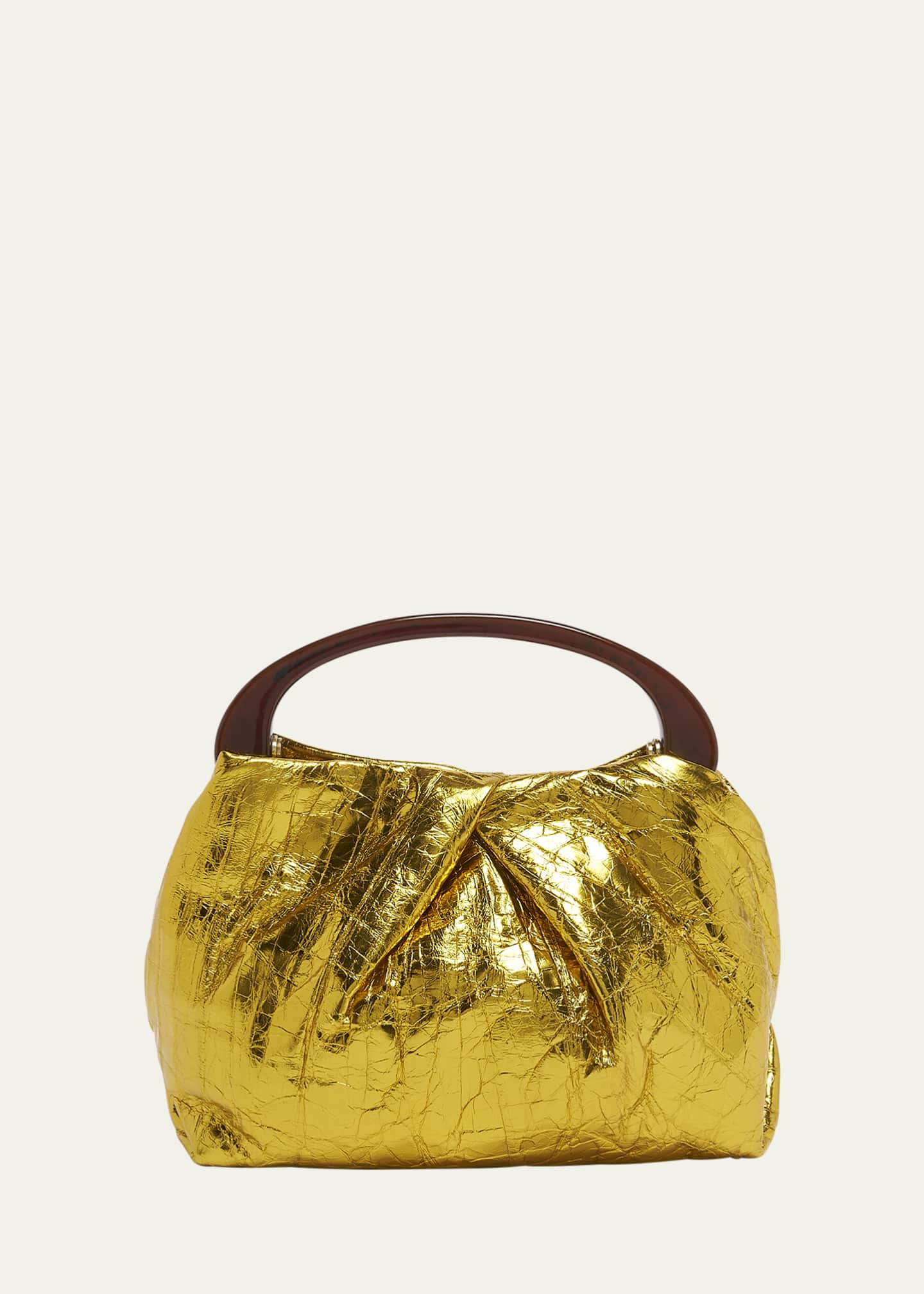Dries Van Noten Crisp Medium Ruched Metallic Top-Handle Bag - Bergdorf ...