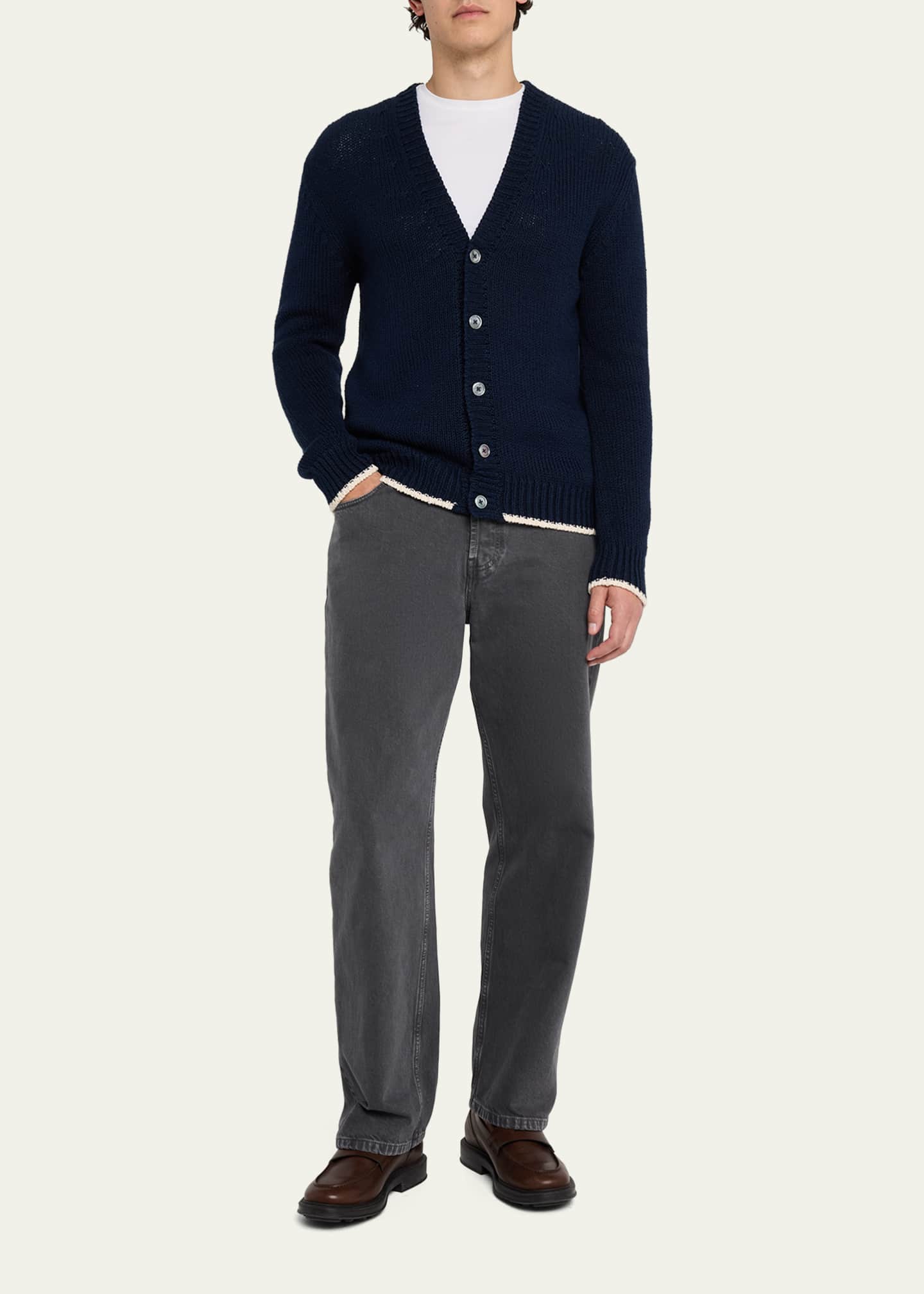 Bergdorf Goodman Men's Cotton Contrast-Trim Cardigan - Bergdorf Goodman