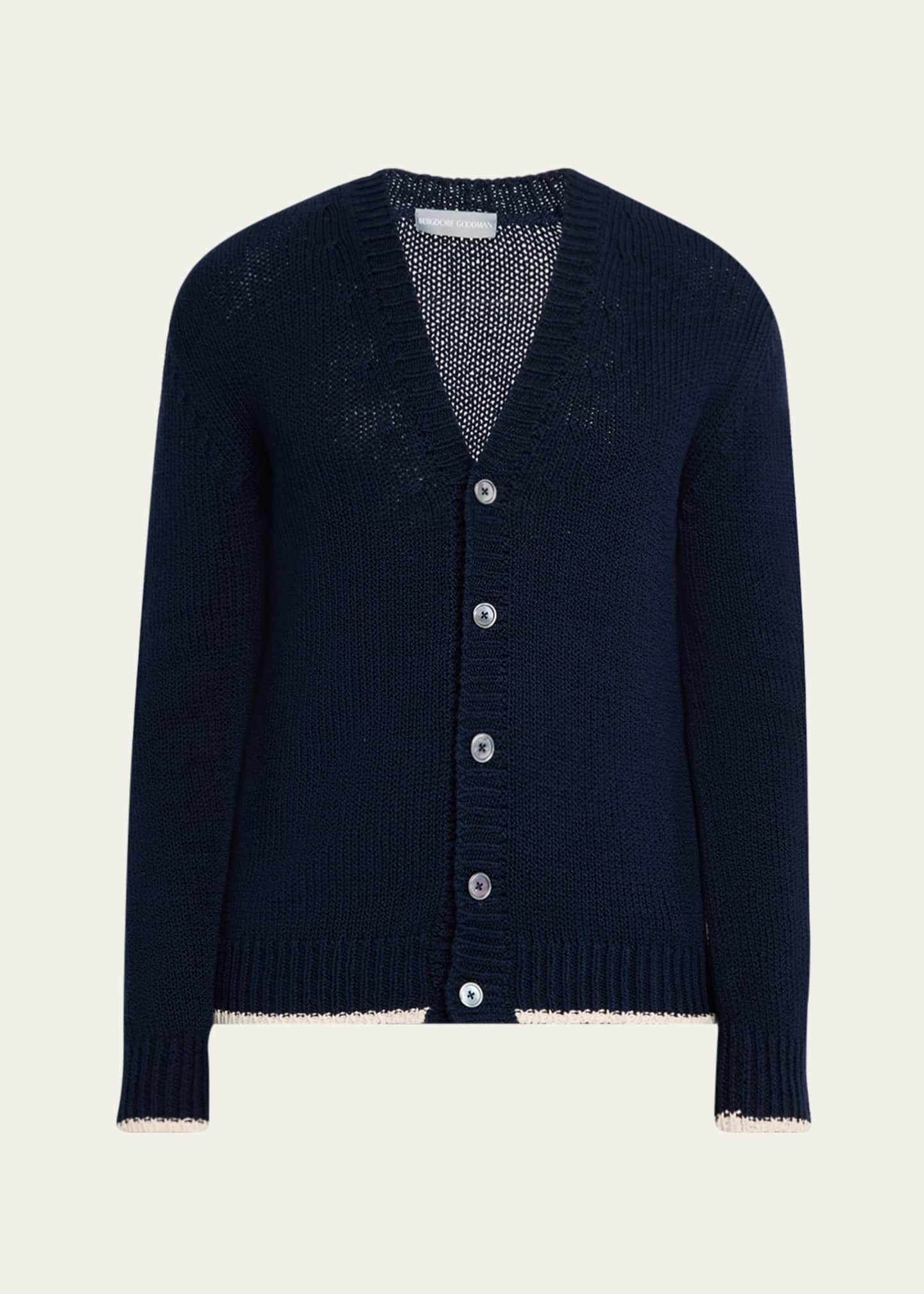 Bergdorf Goodman Men's Cotton Contrast-Trim Cardigan - Bergdorf Goodman