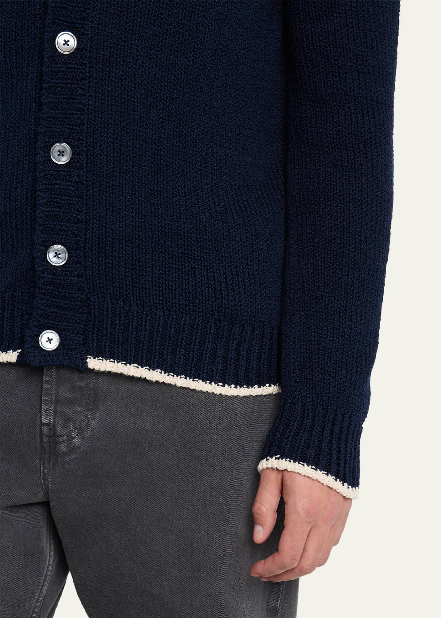 Bergdorf Goodman Men's Cotton Contrast-Trim Cardigan - Bergdorf Goodman