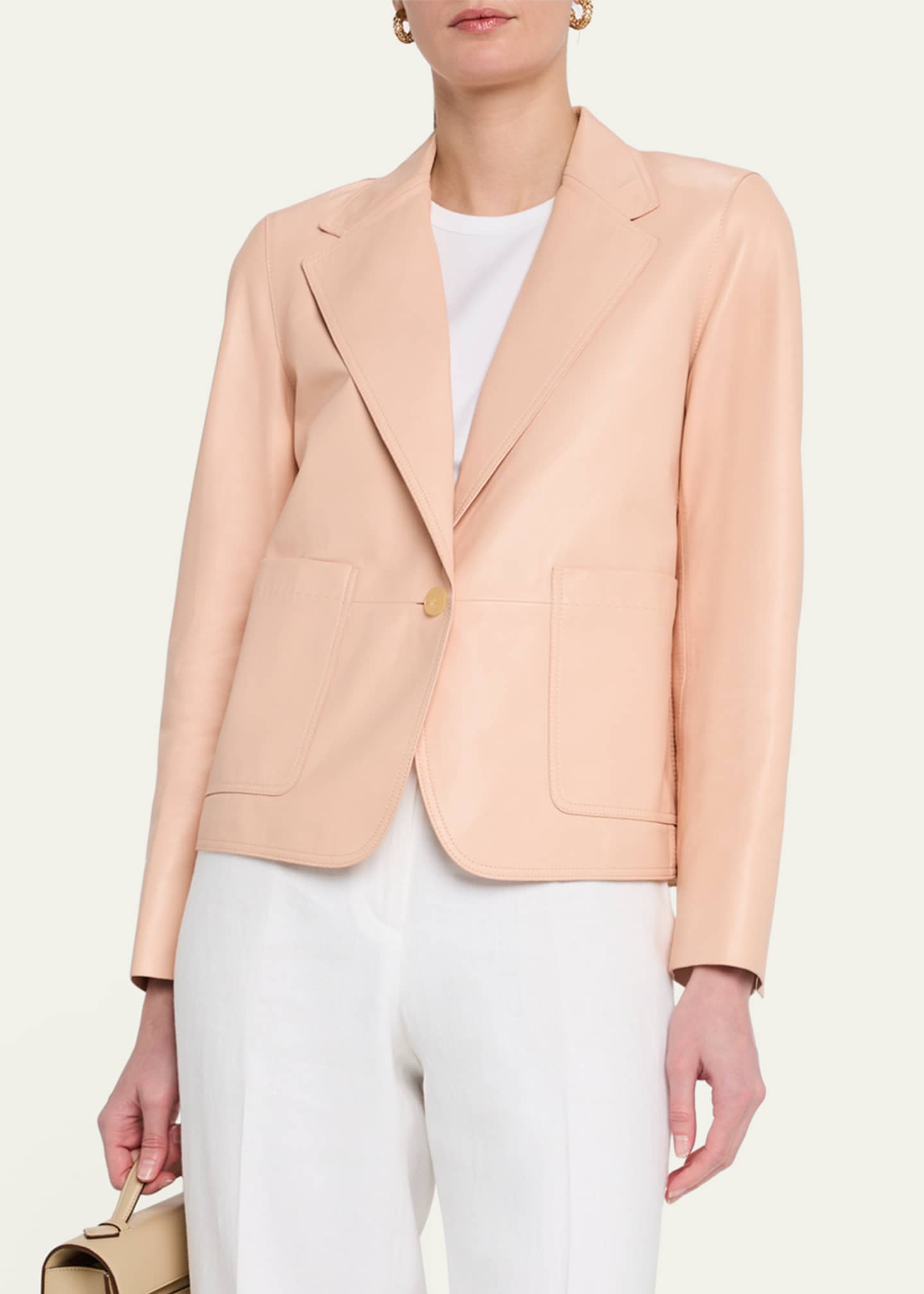 Lafayette 148 New York Single-Button Leather Boyfriend Blazer ...