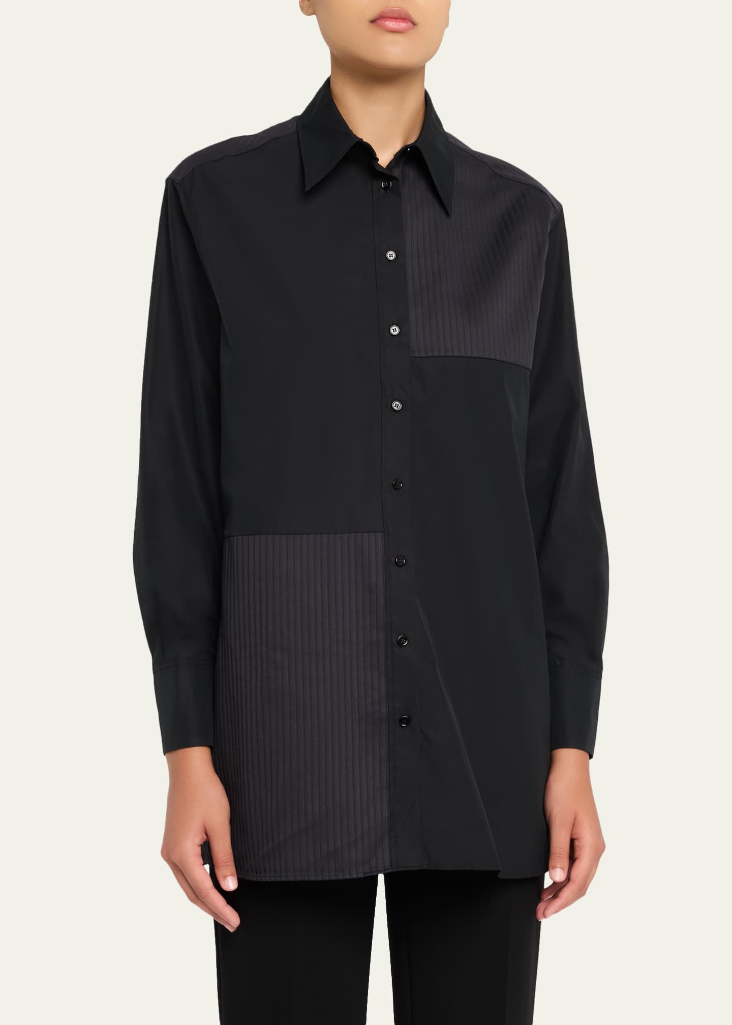 Akris Stitched Pleats Inset Cotton Poplin Oversized Shirt - Bergdorf ...
