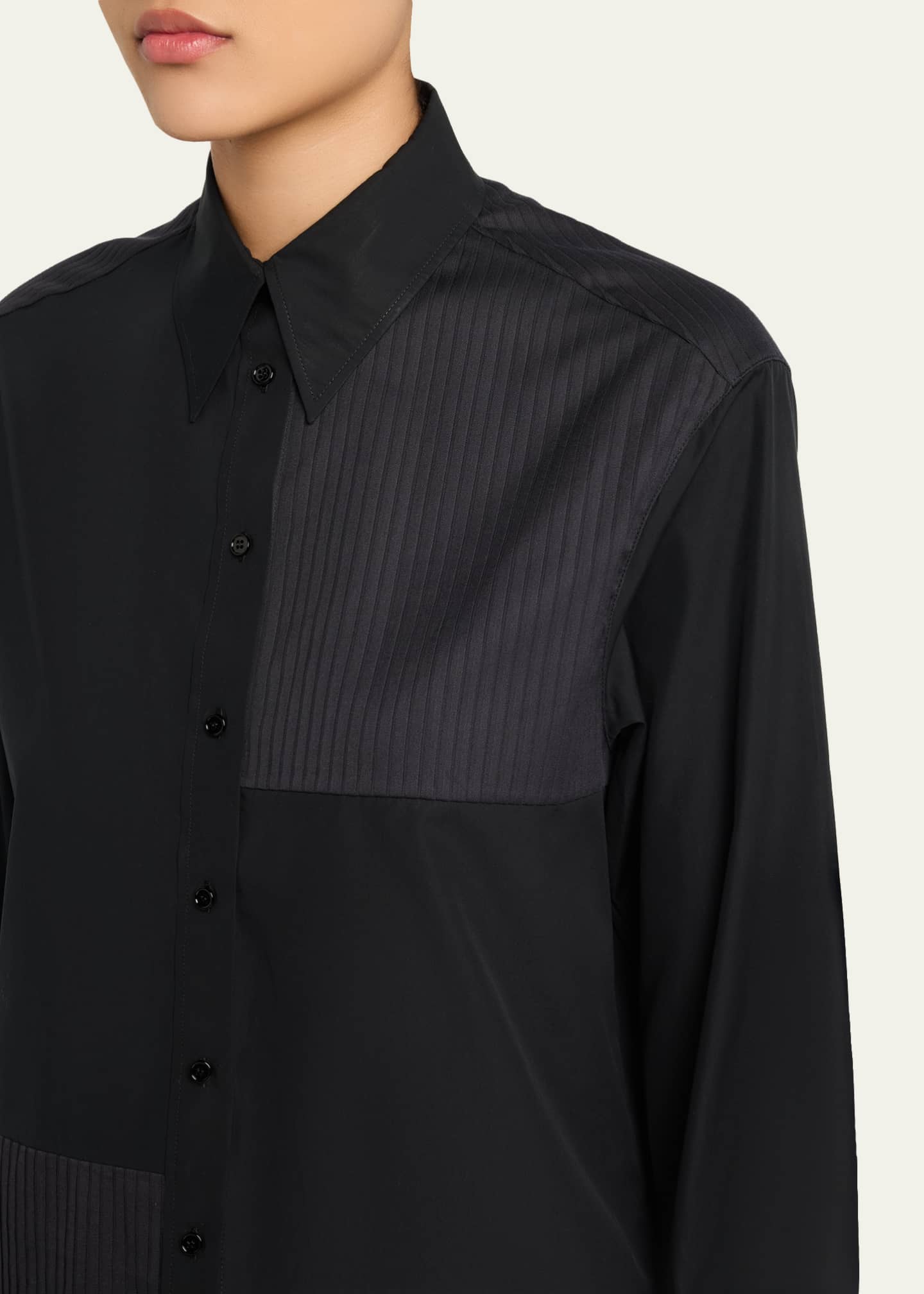 Akris Stitched Pleats Inset Cotton Poplin Oversized Shirt - Bergdorf ...