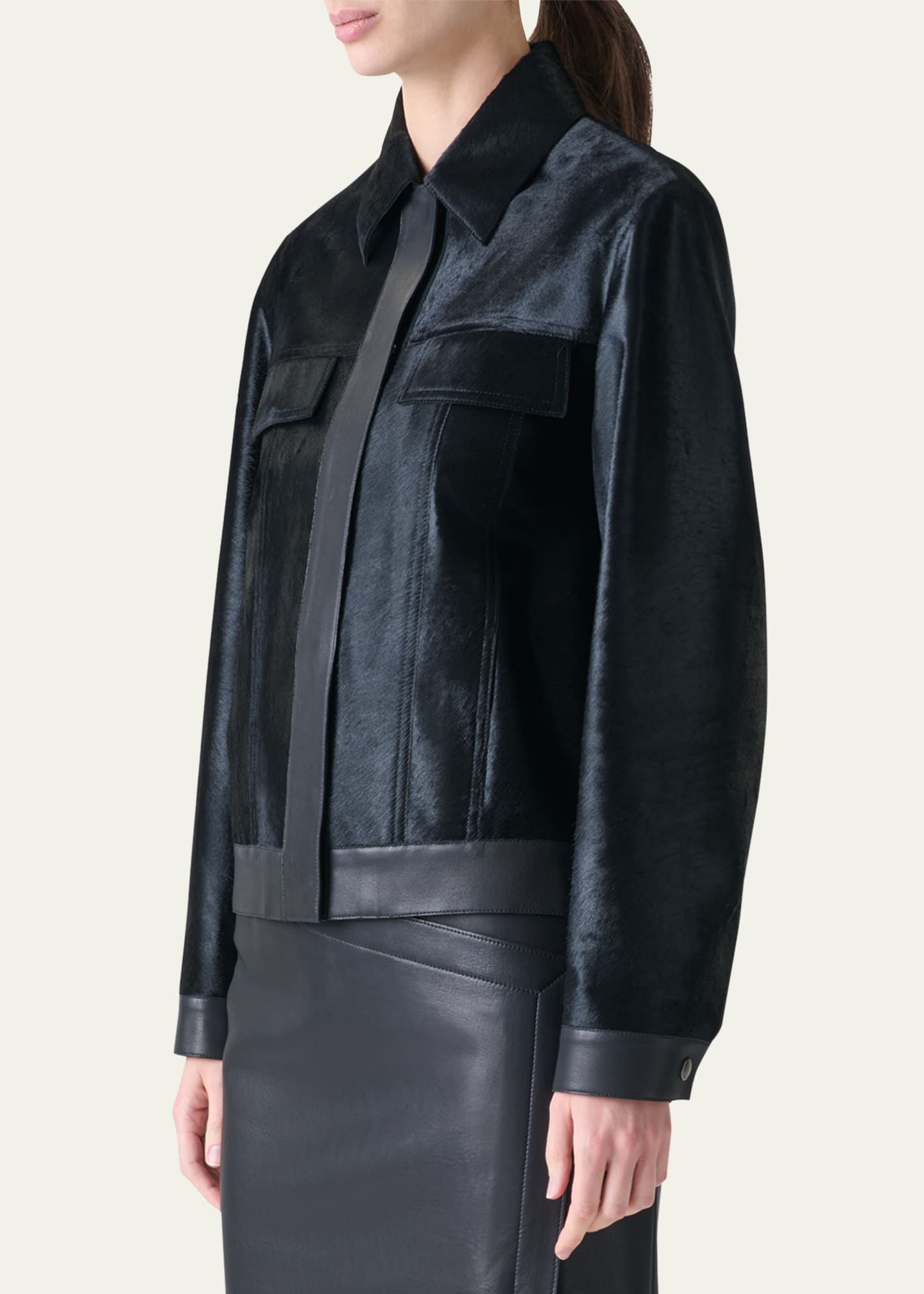 Akris Gemini Calf Shearling and Leather Trucker Jacket - Bergdorf Goodman