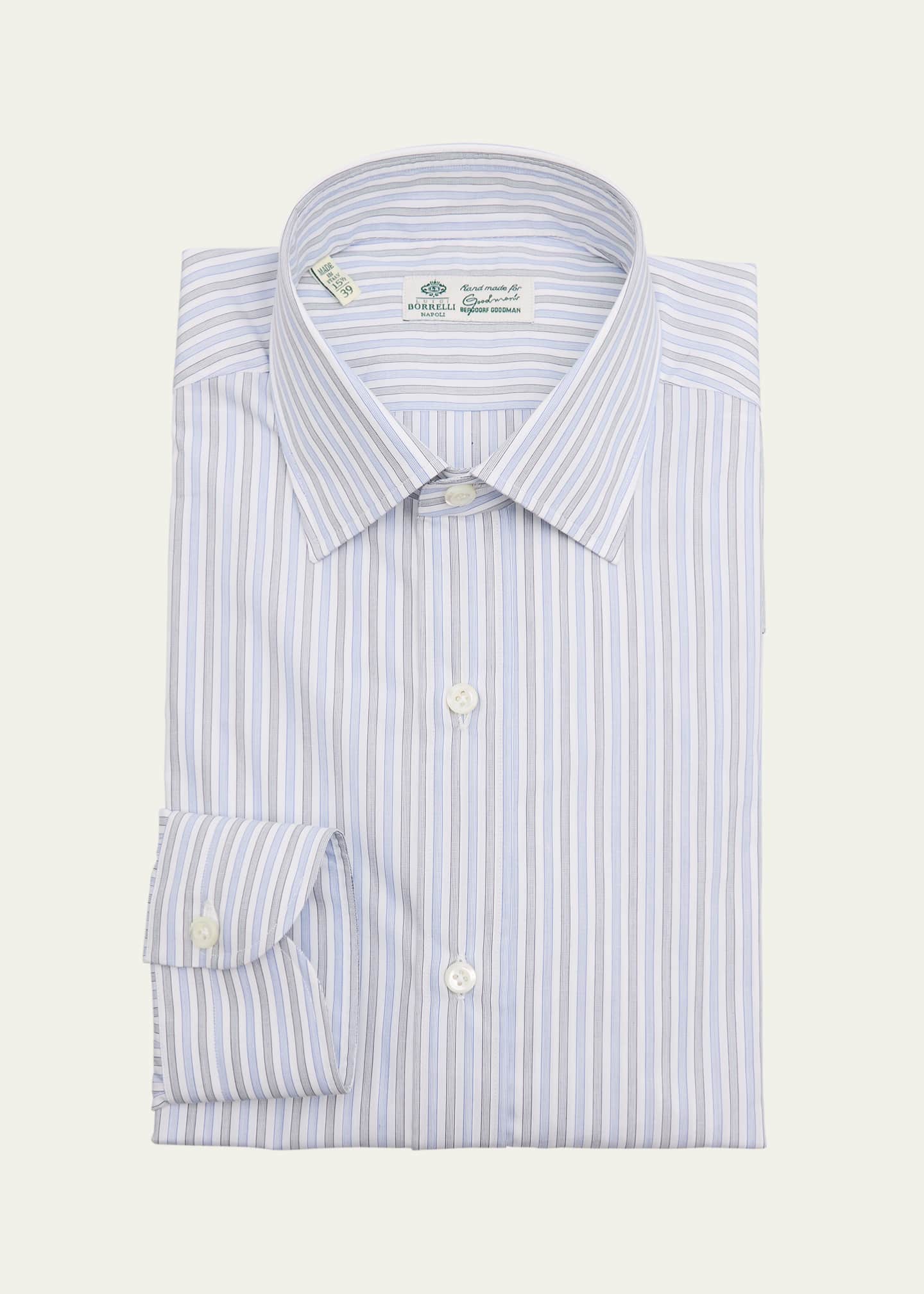 Borrelli Men's Cotton Multi-Stripe Dress Shirt - Bergdorf Goodman