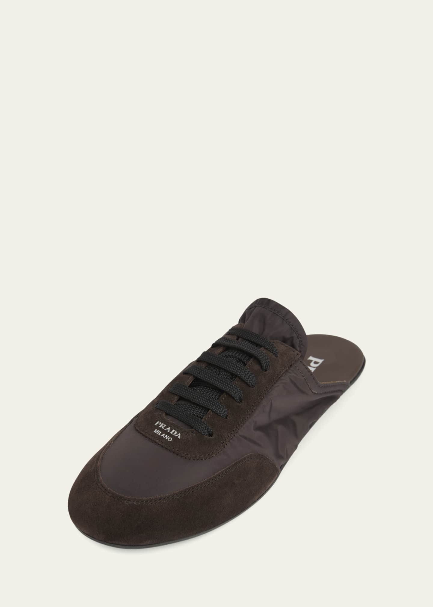 Prada Collapse Nylon and Suede Open-Back Sneakers - Bergdorf Goodman