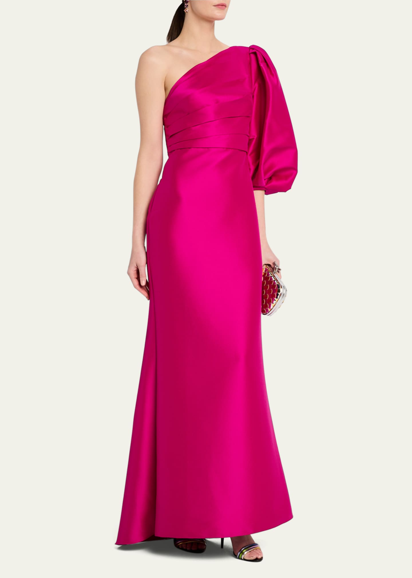 Badgley Mischka One-Shoulder Trumpet Gown - Bergdorf Goodman