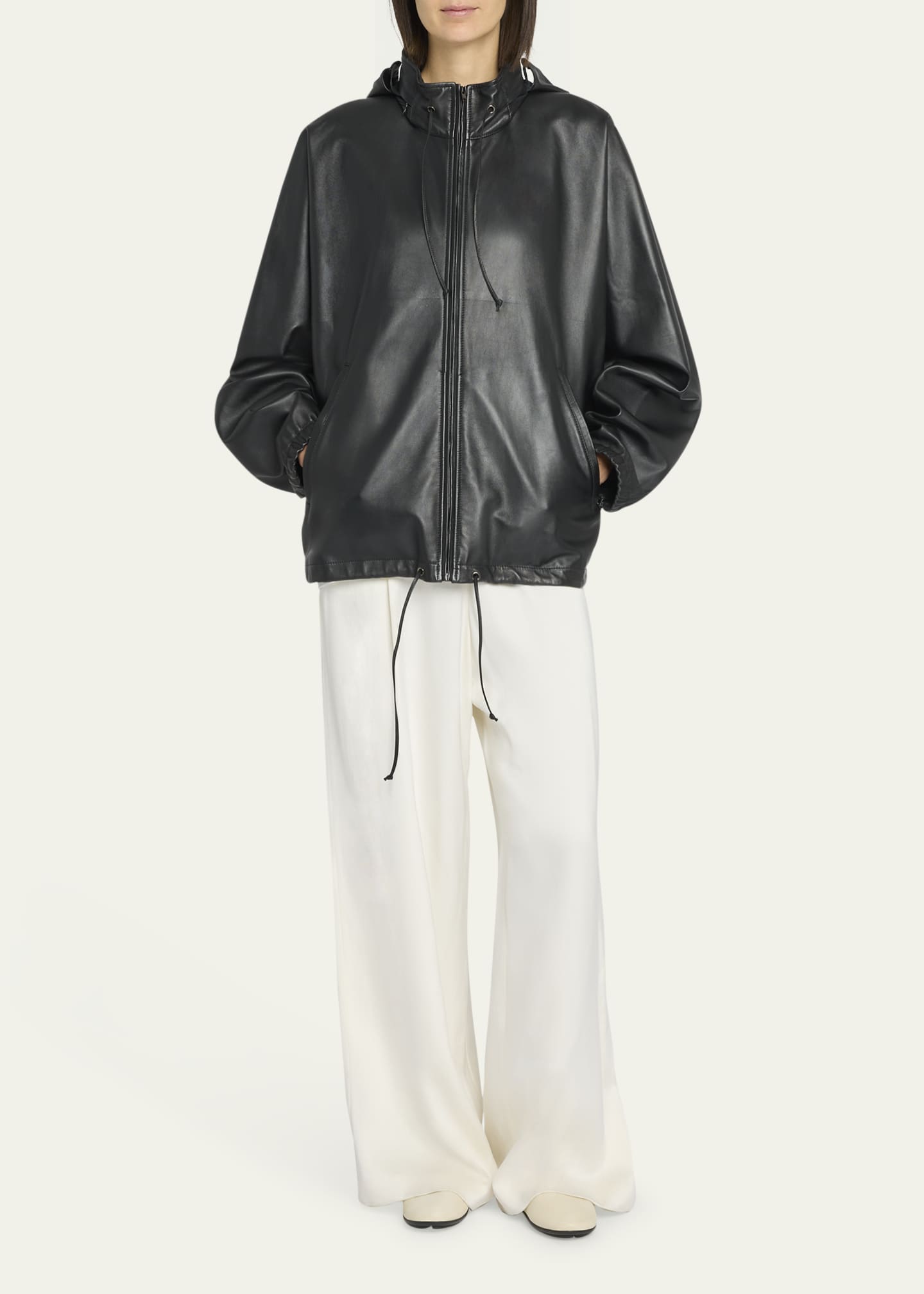 THE ROW Jilly Leather Zip Hooded Jacket - Bergdorf Goodman