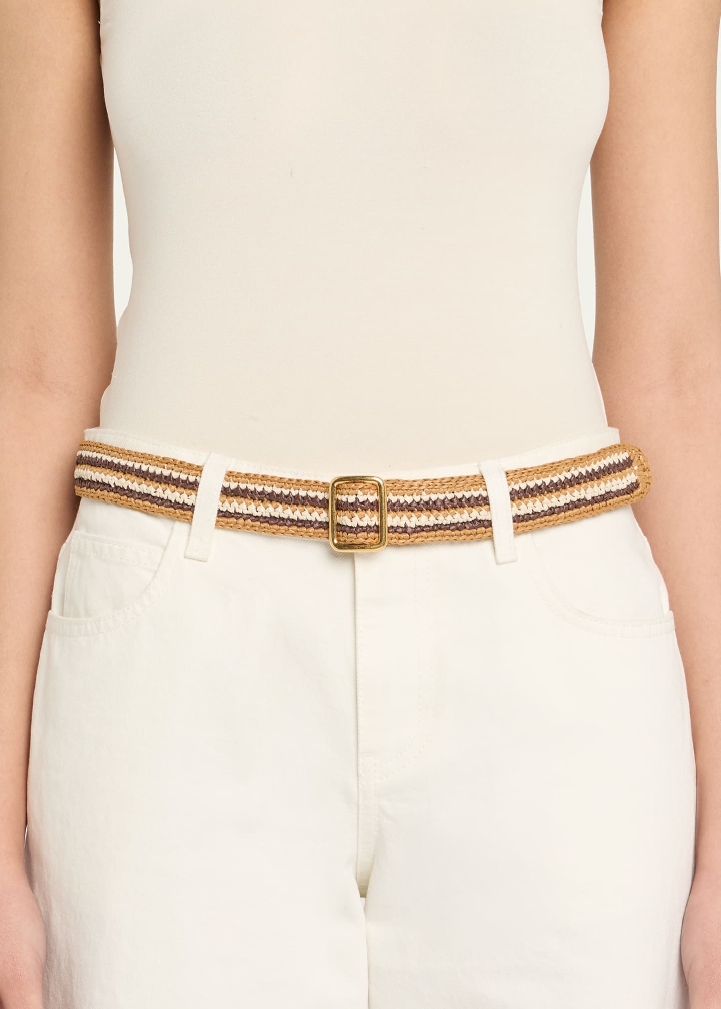 THE ROW Ara Striped Straw Belt - Bergdorf Goodman