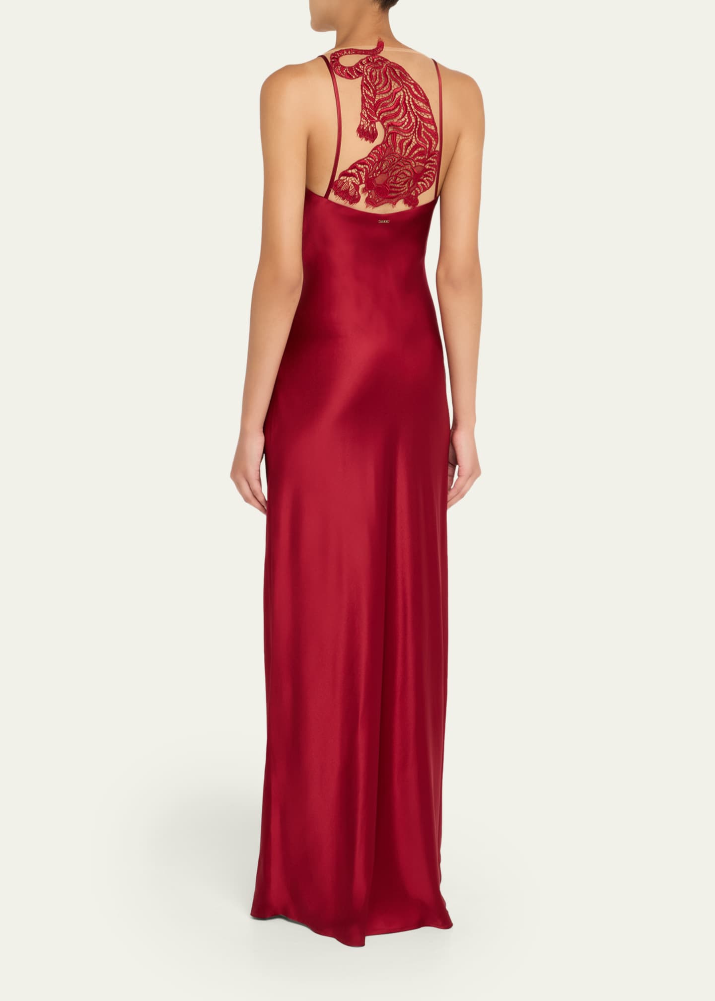 Livy Caspian Tiger-Embroidered Maxi Slip Dress - Bergdorf Goodman