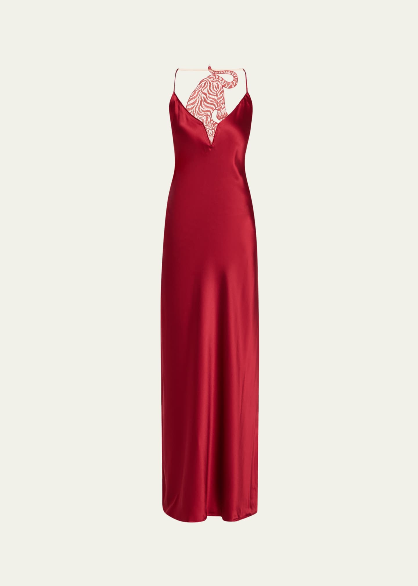 Livy Caspian Tiger-Embroidered Maxi Slip Dress - Bergdorf Goodman