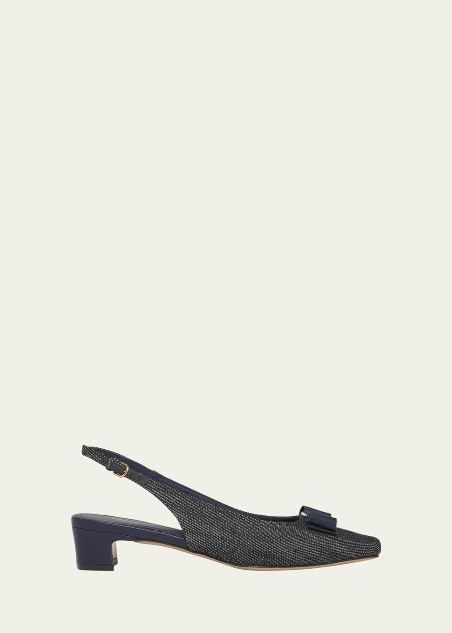 Ferragamo Rivada Denim Bow Slingback Pumps - Bergdorf Goodman