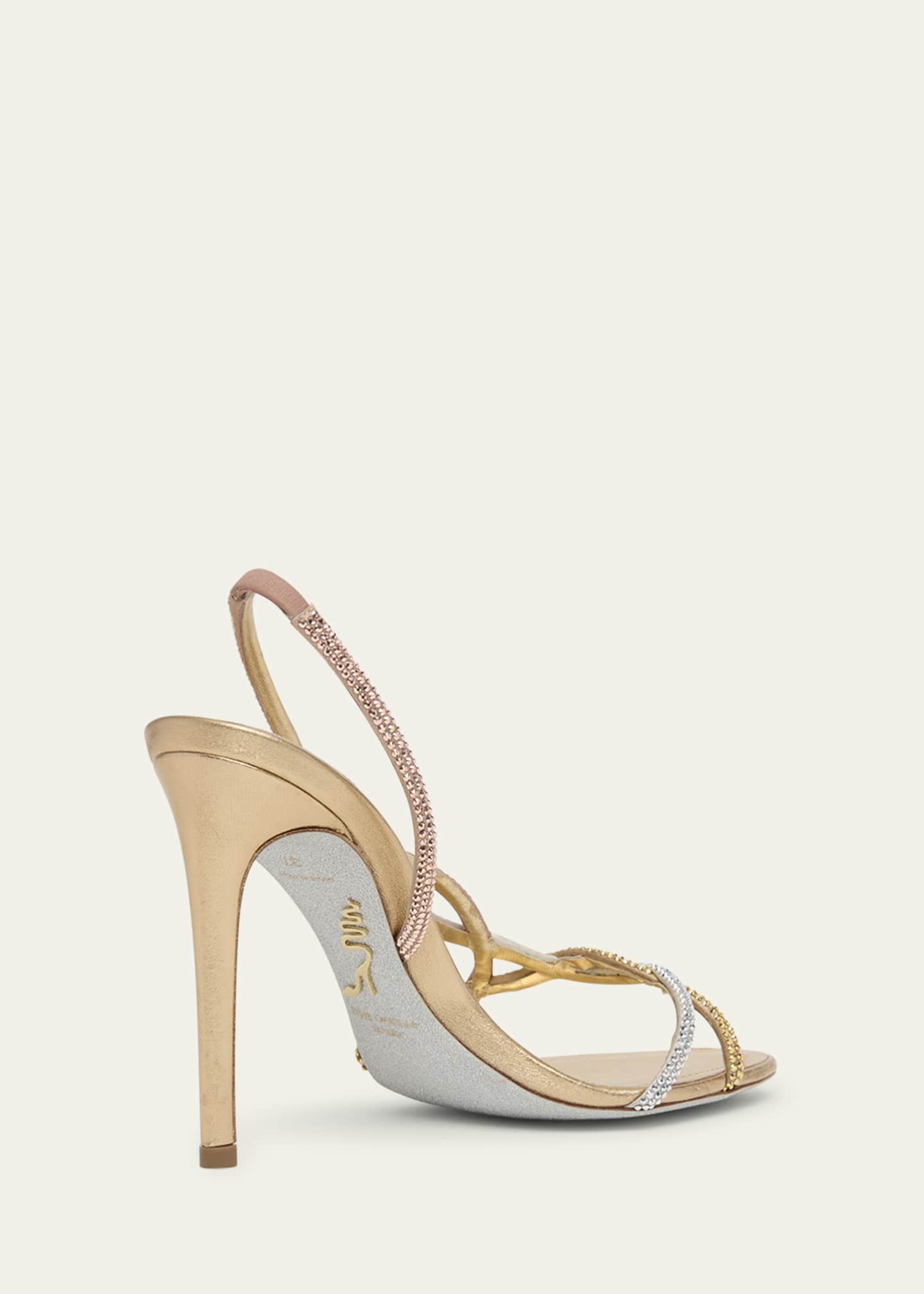 Rene Caovilla Three-Tone Crystal Satin Braid Halter Sandals - Bergdorf ...