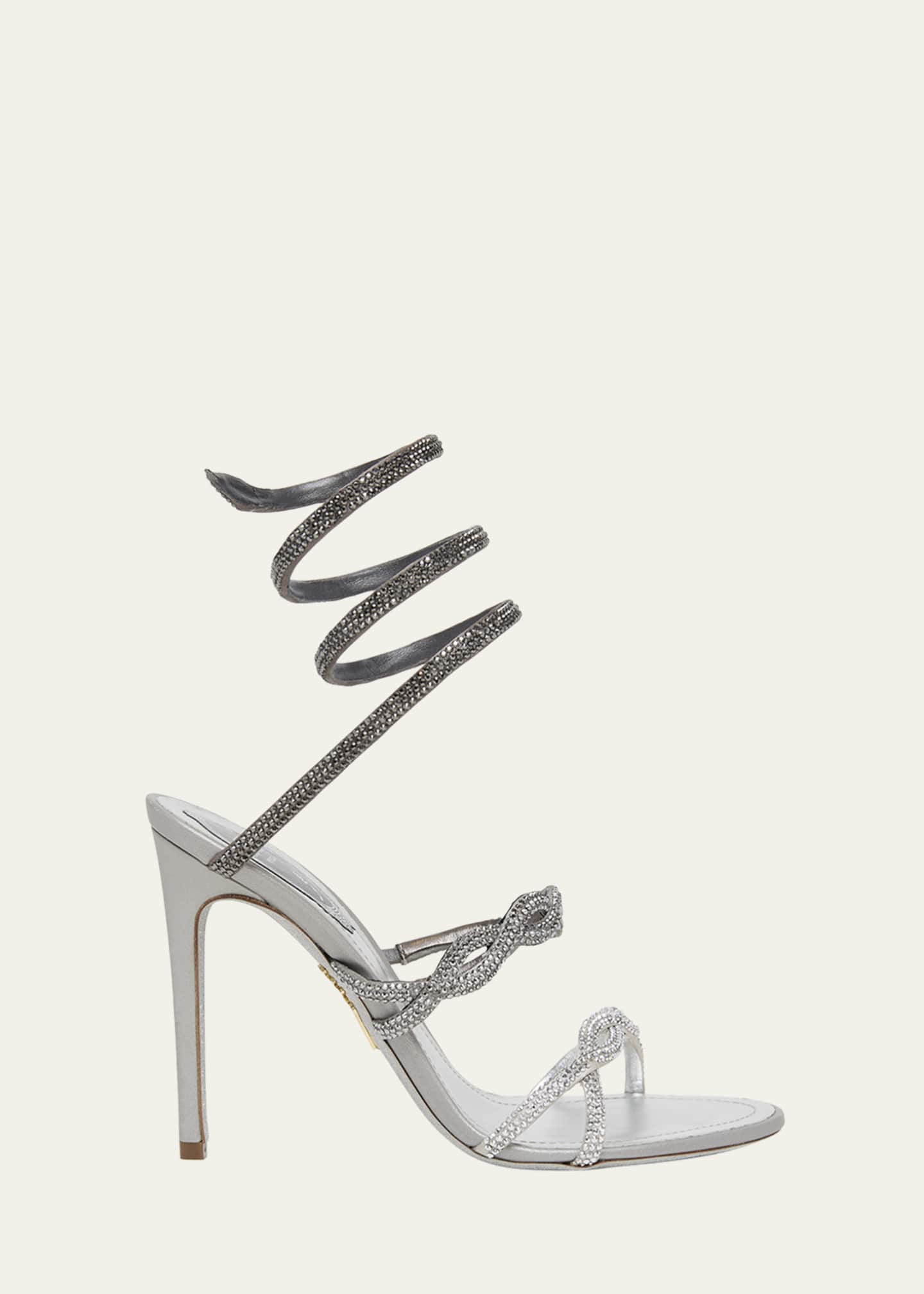 Rene Caovilla 105mm Crystal-Embellished Satin Snake-Wrap Sandals ...