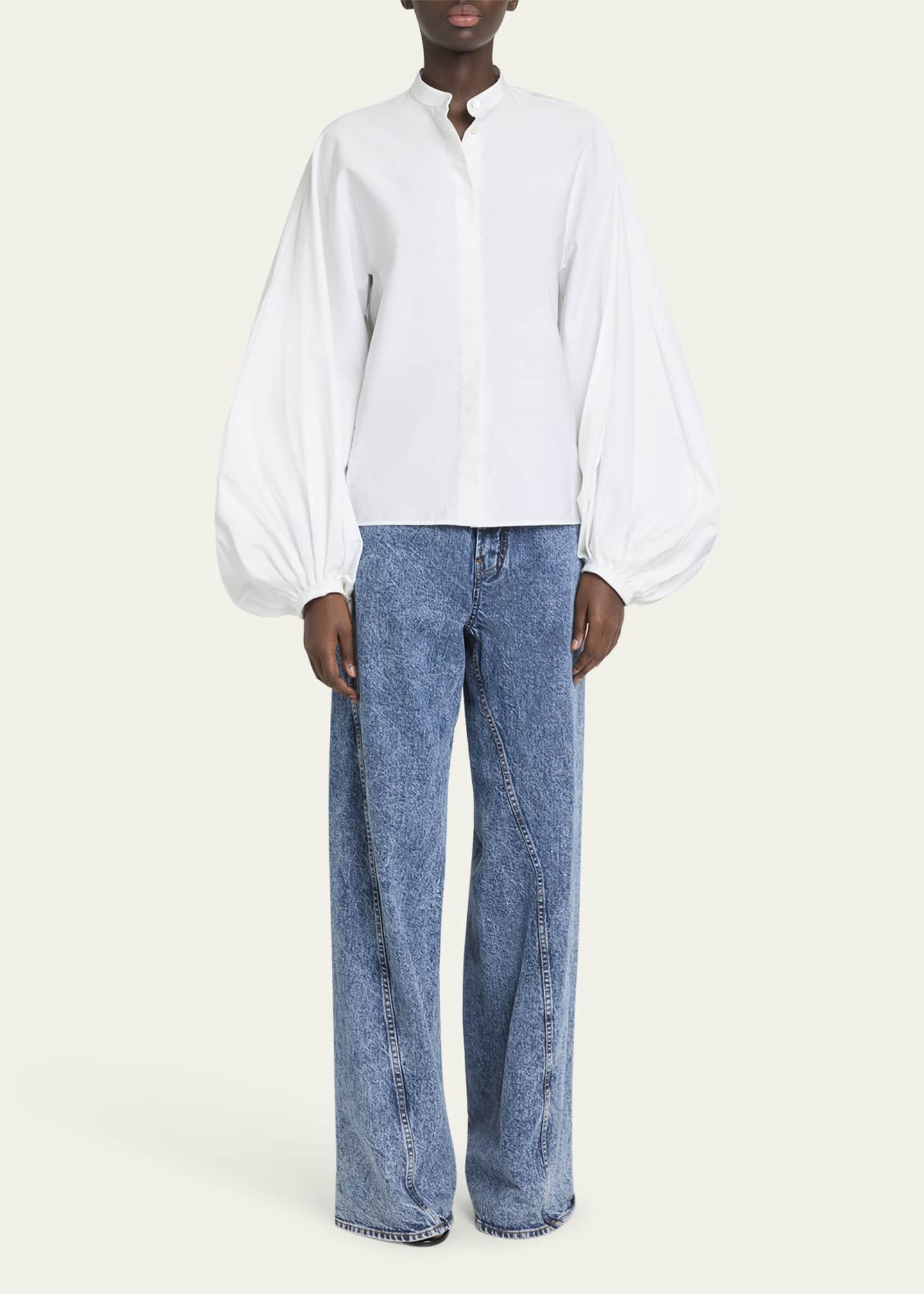ALAIA Puff Sleeve Button Down Blouse - Bergdorf Goodman
