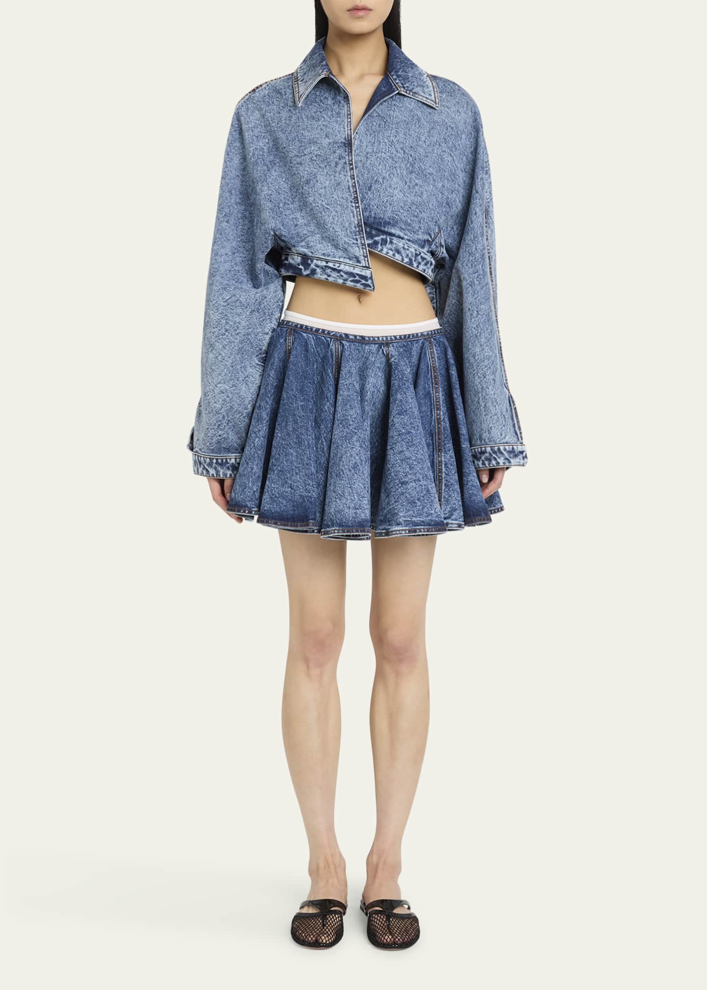 ALAIA Wrap Denim Cropped Asymmetric Jacket - Bergdorf Goodman