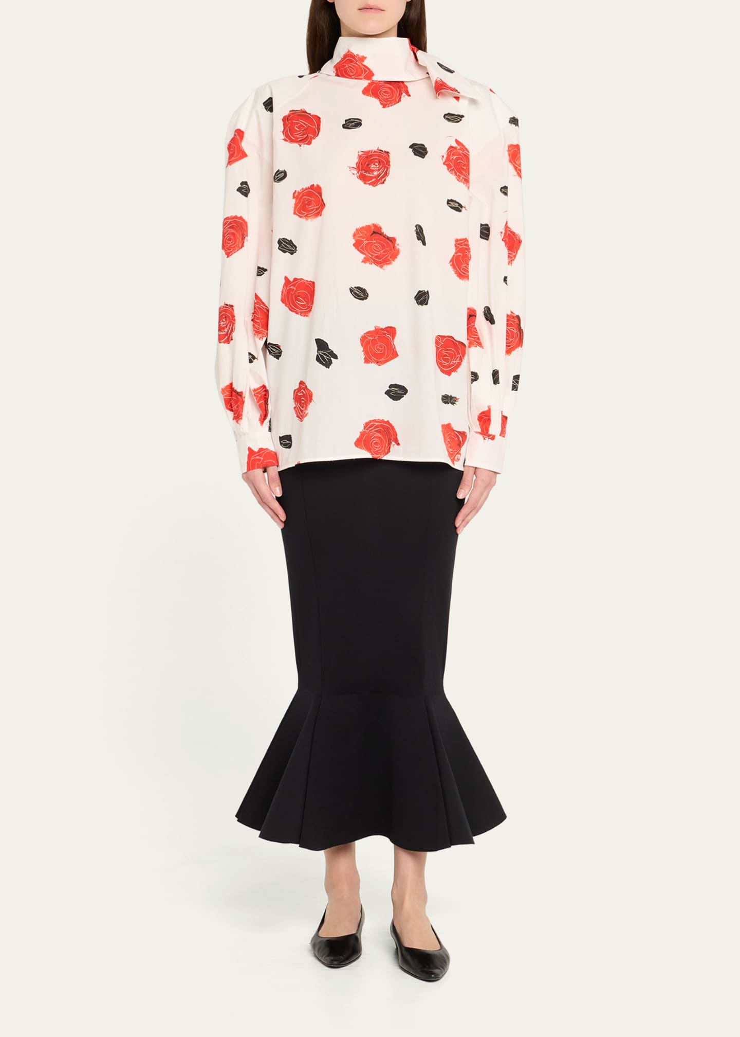 Marni Rose-Print Scarf Oversized Balloon Top - Bergdorf Goodman