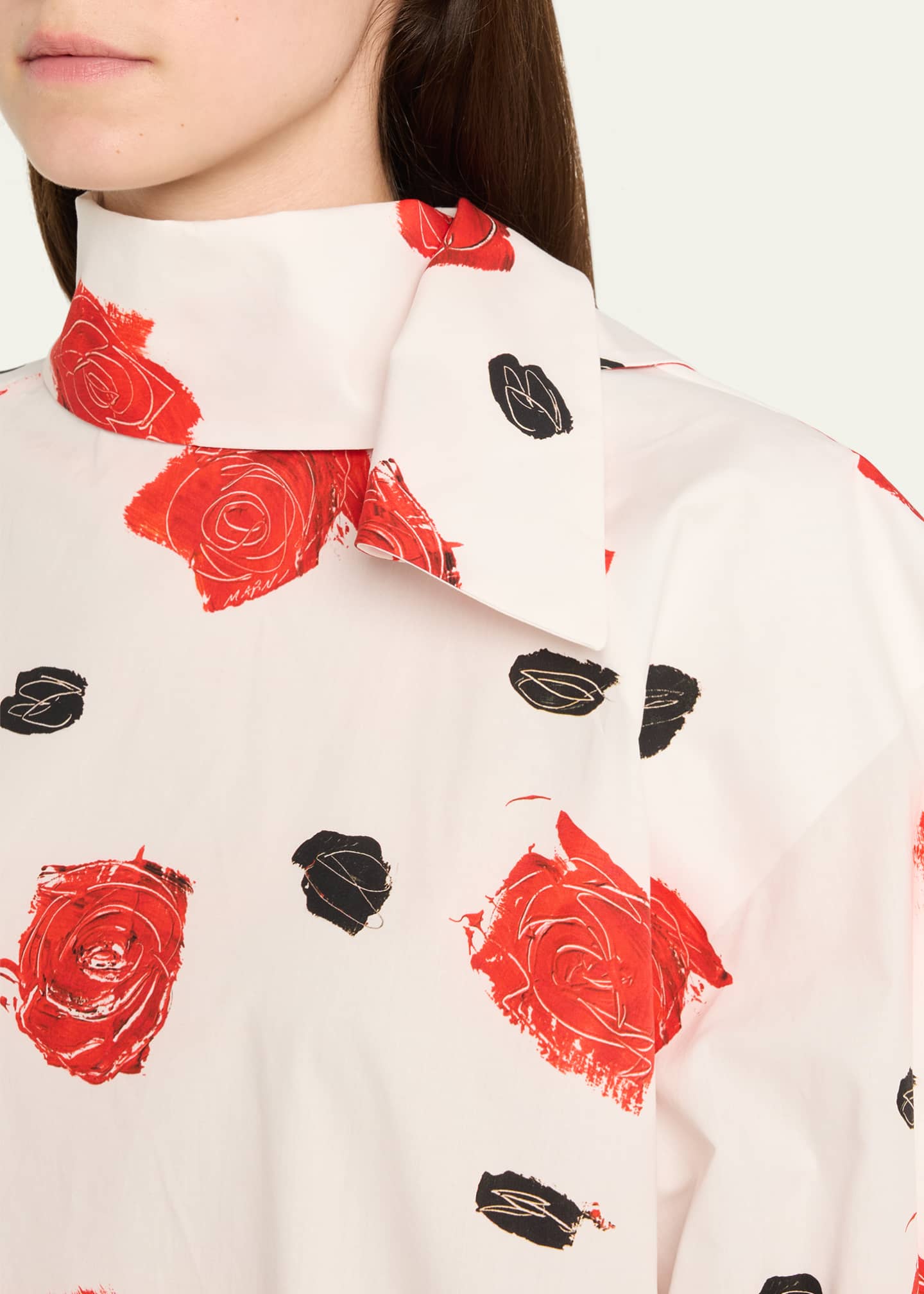 Marni Rose-Print Scarf Oversized Balloon Top - Bergdorf Goodman