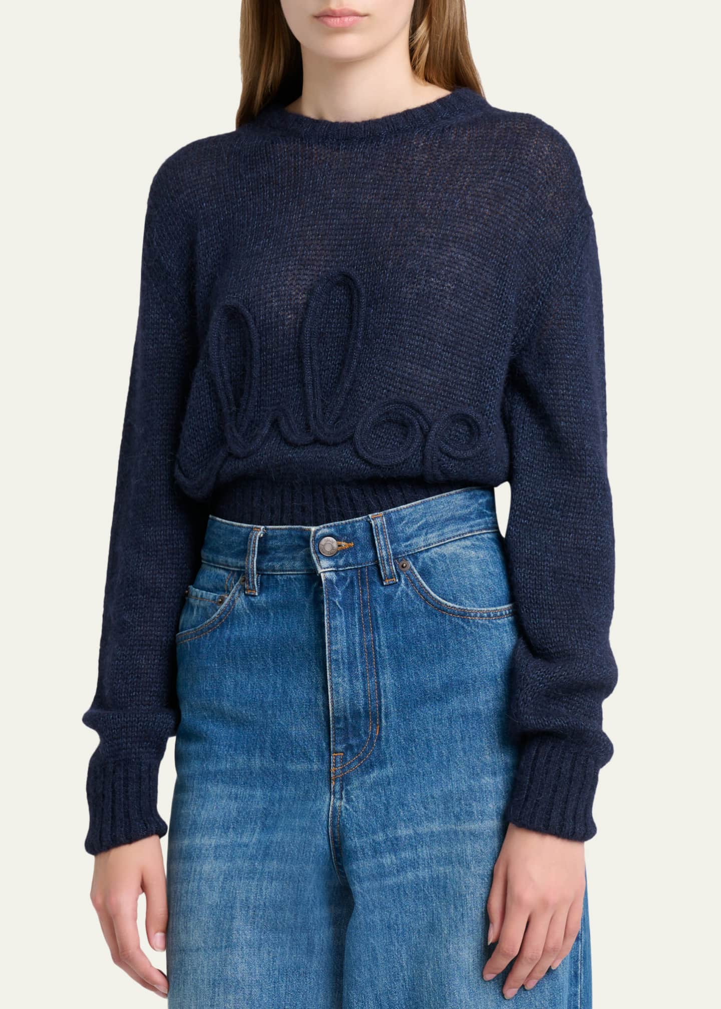 Chloe Logo Embroidered Alpaca Wool Sweater - Bergdorf Goodman