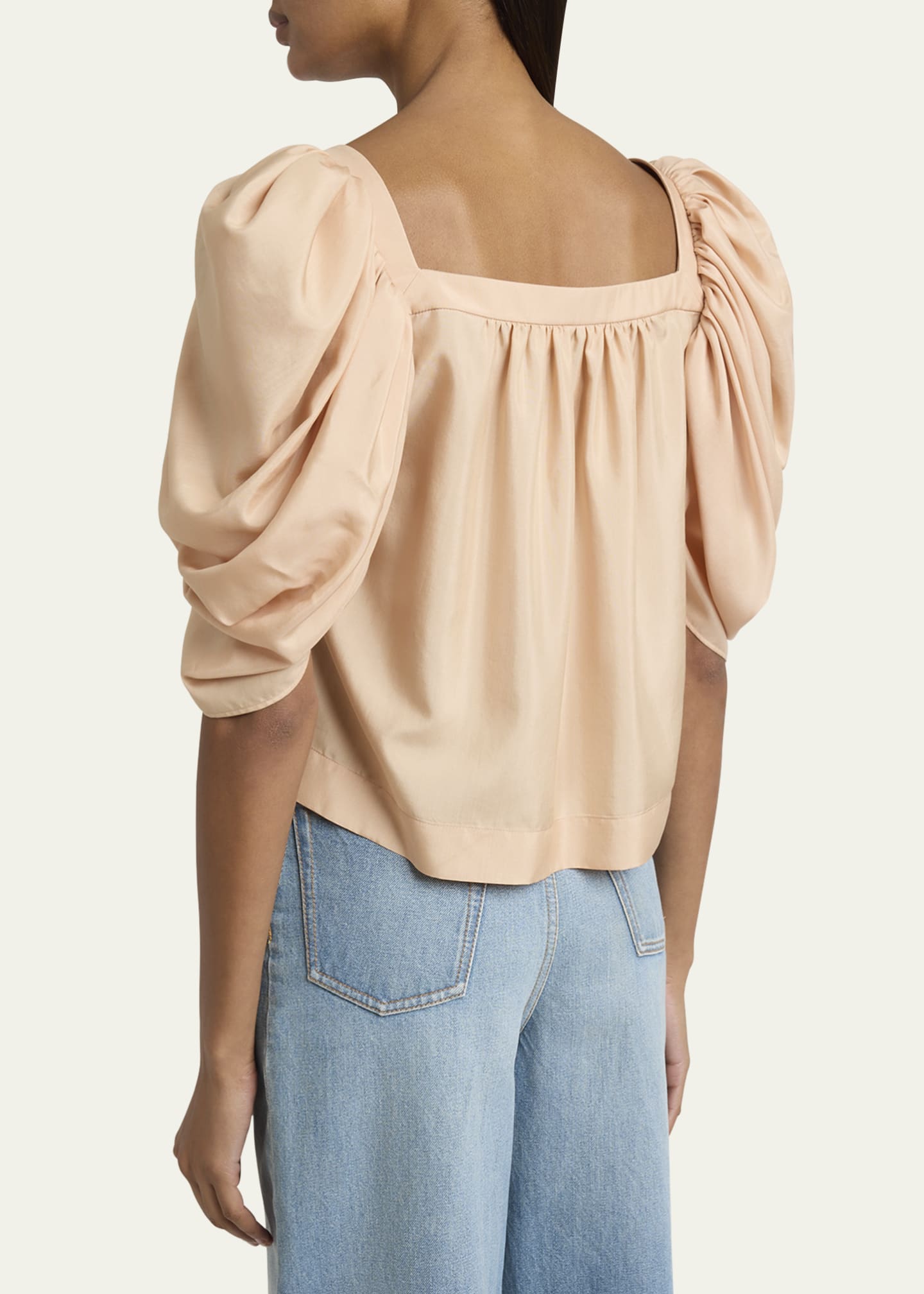 Chloe Puff-Sleeve Pleated Silk Top - Bergdorf Goodman