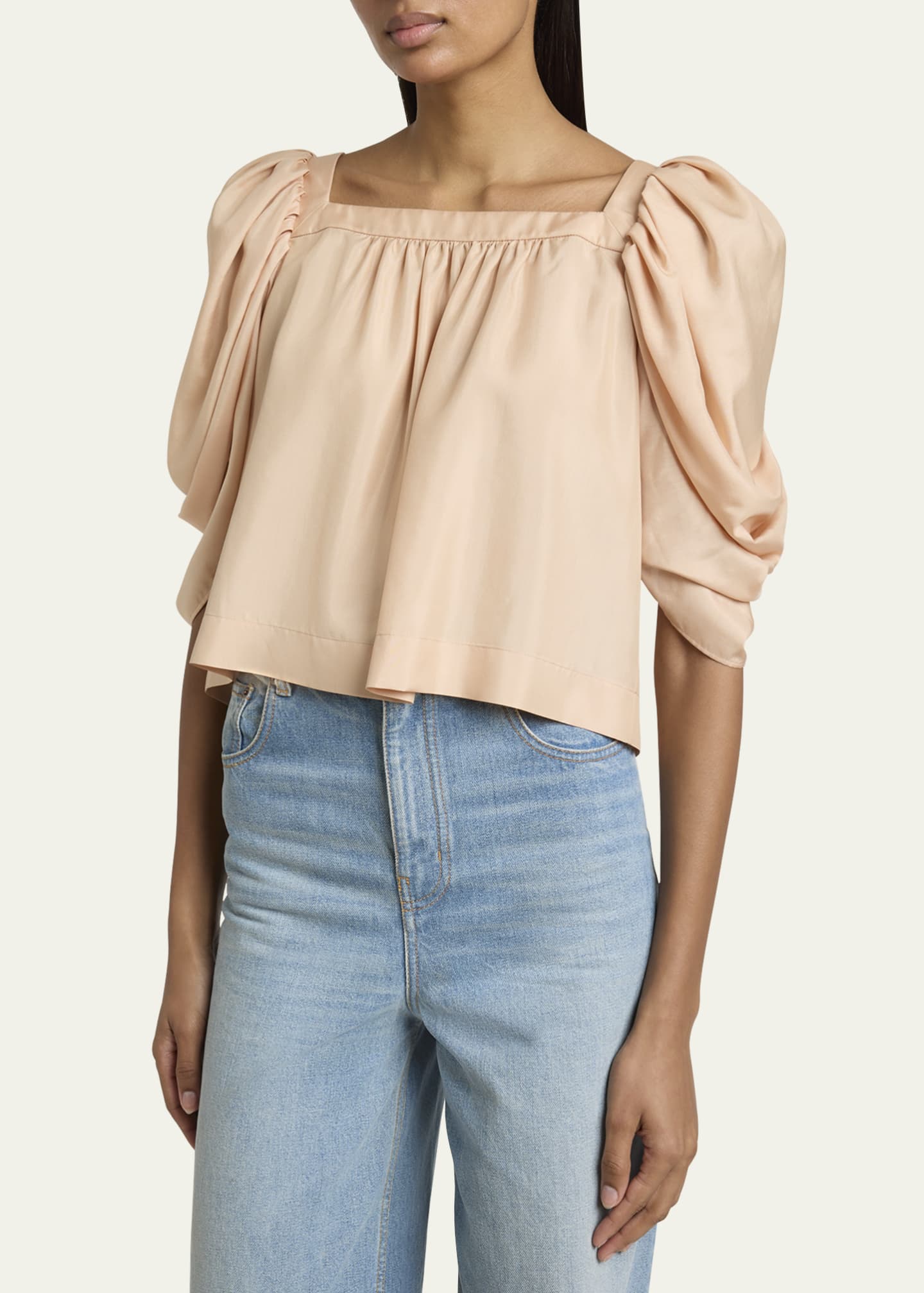 Chloe Puff-Sleeve Pleated Silk Top - Bergdorf Goodman