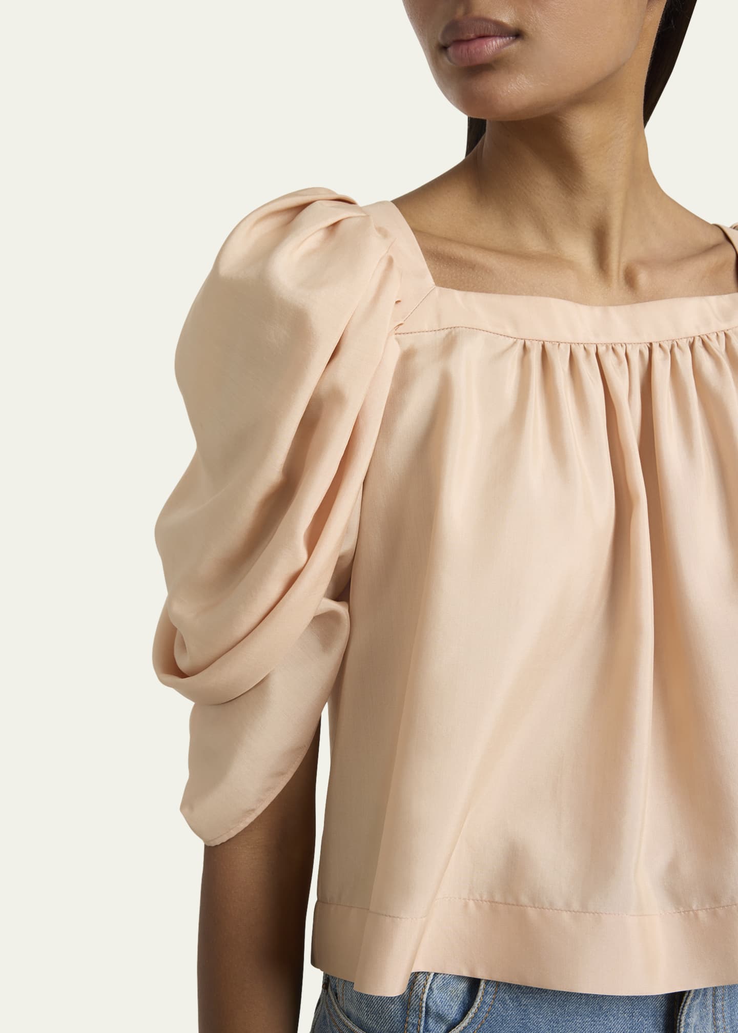 Chloe Puff-Sleeve Pleated Silk Top - Bergdorf Goodman
