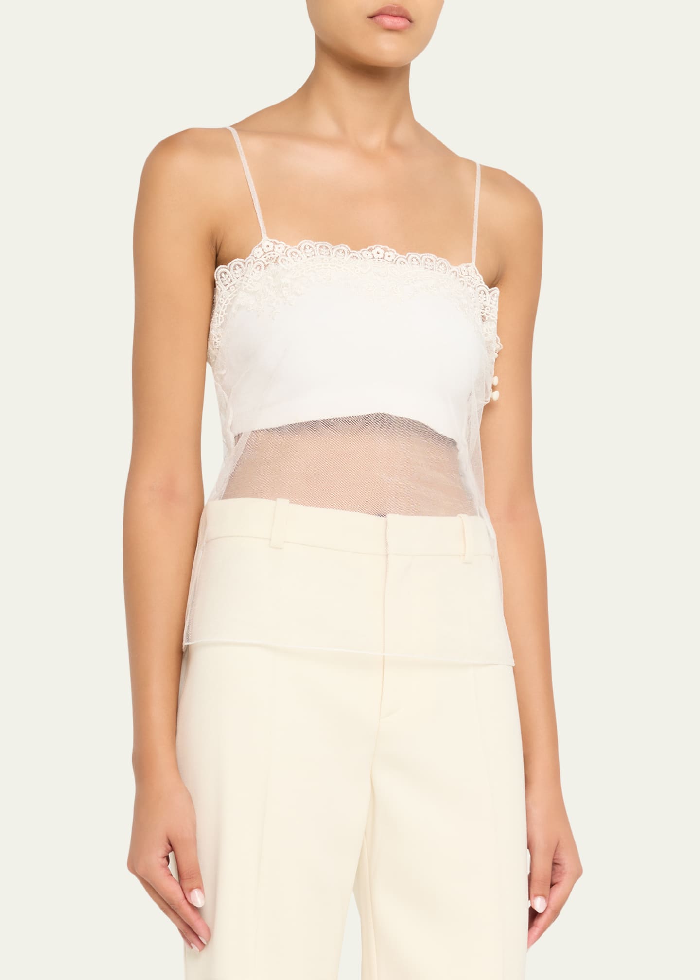 Chloe Fitted Lace Embroidered Tank Top - Bergdorf Goodman
