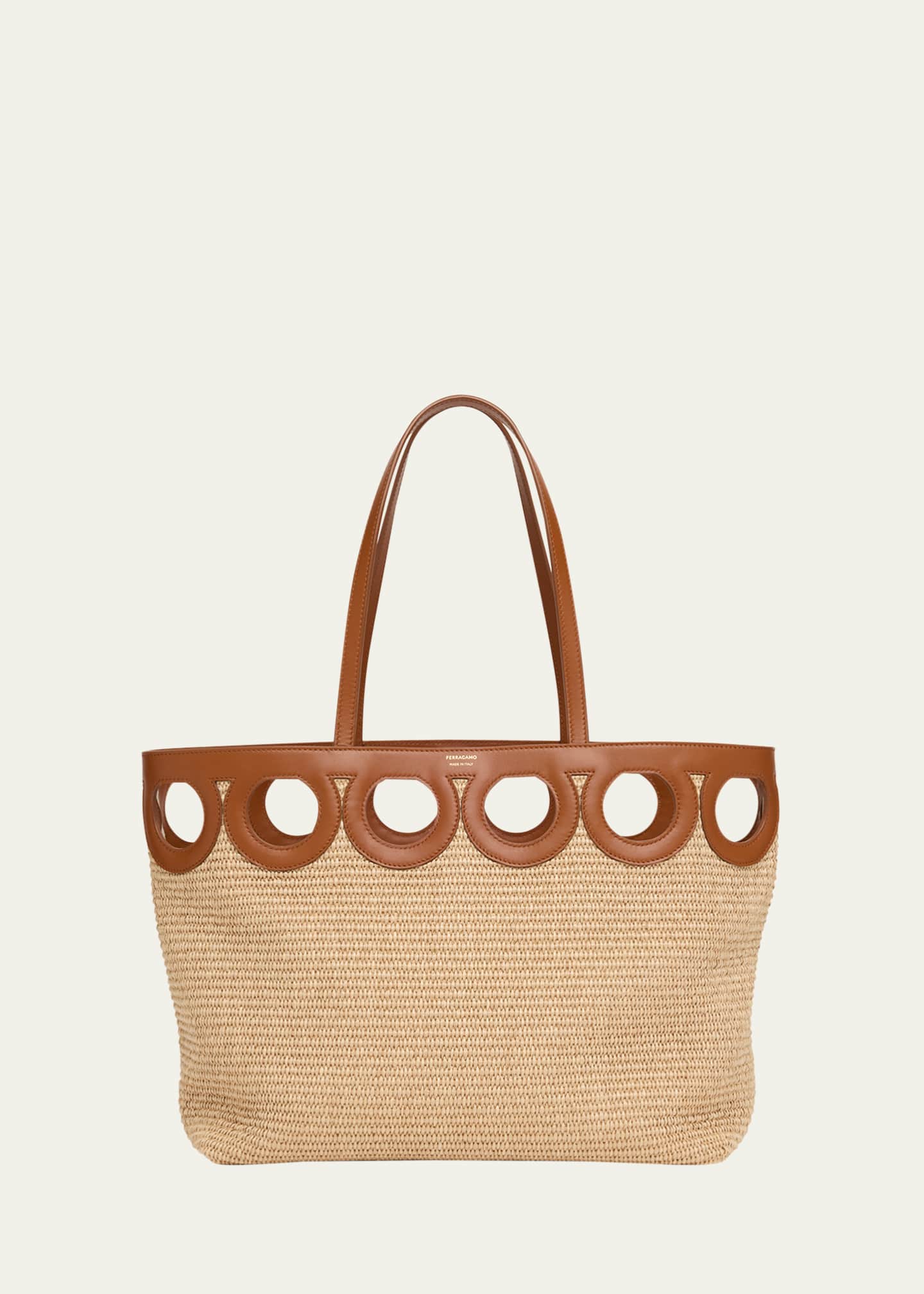 Ferragamo Gancini Frame Raffia Tote Bag - Bergdorf Goodman