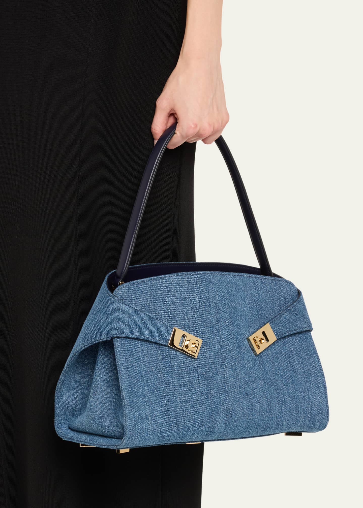 Ferragamo Hug Washed Denim Shoulder Bag - Bergdorf Goodman