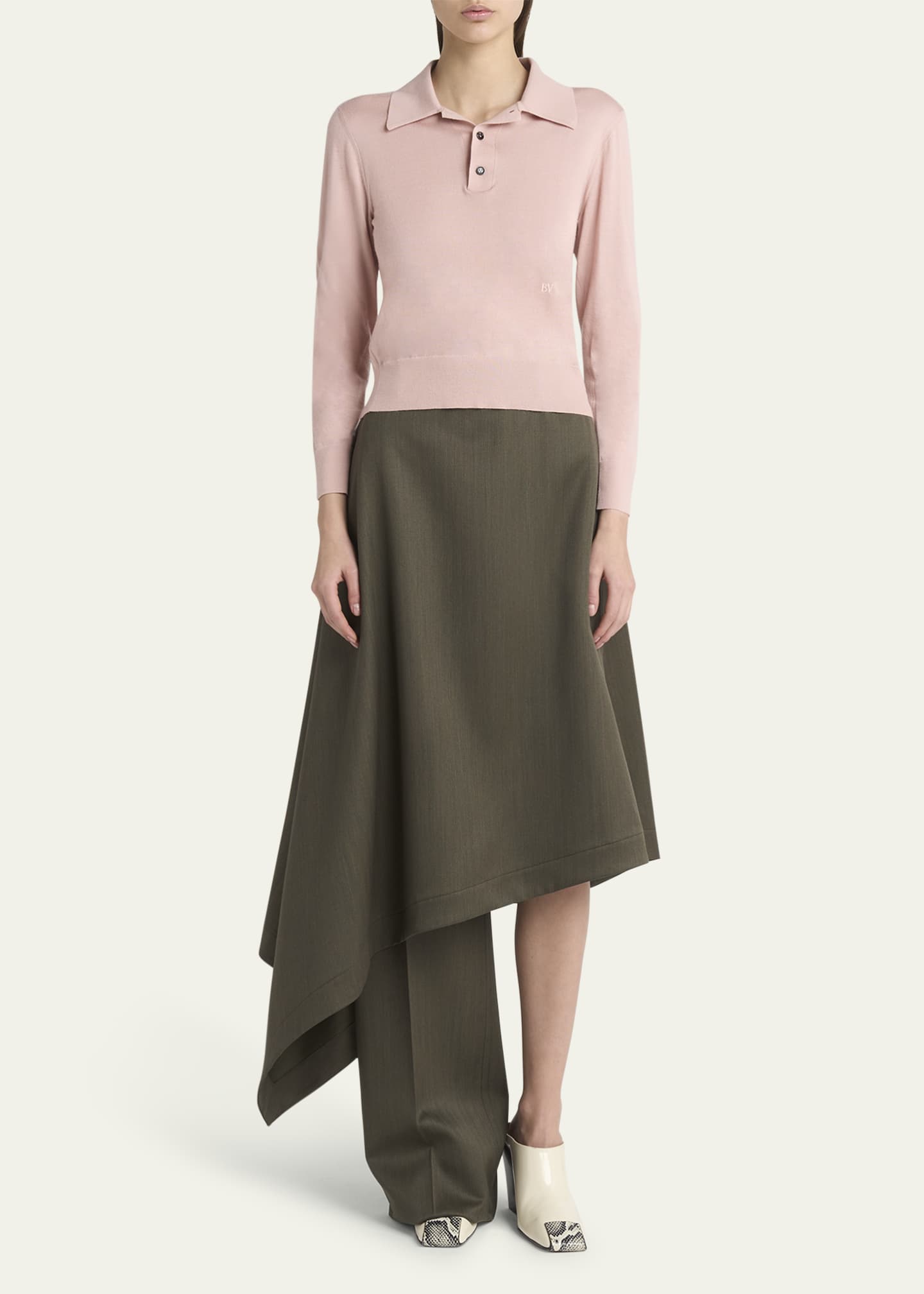 Bottega Veneta Long-Sleeve Fine Cashmere Polo Sweater - Bergdorf Goodman