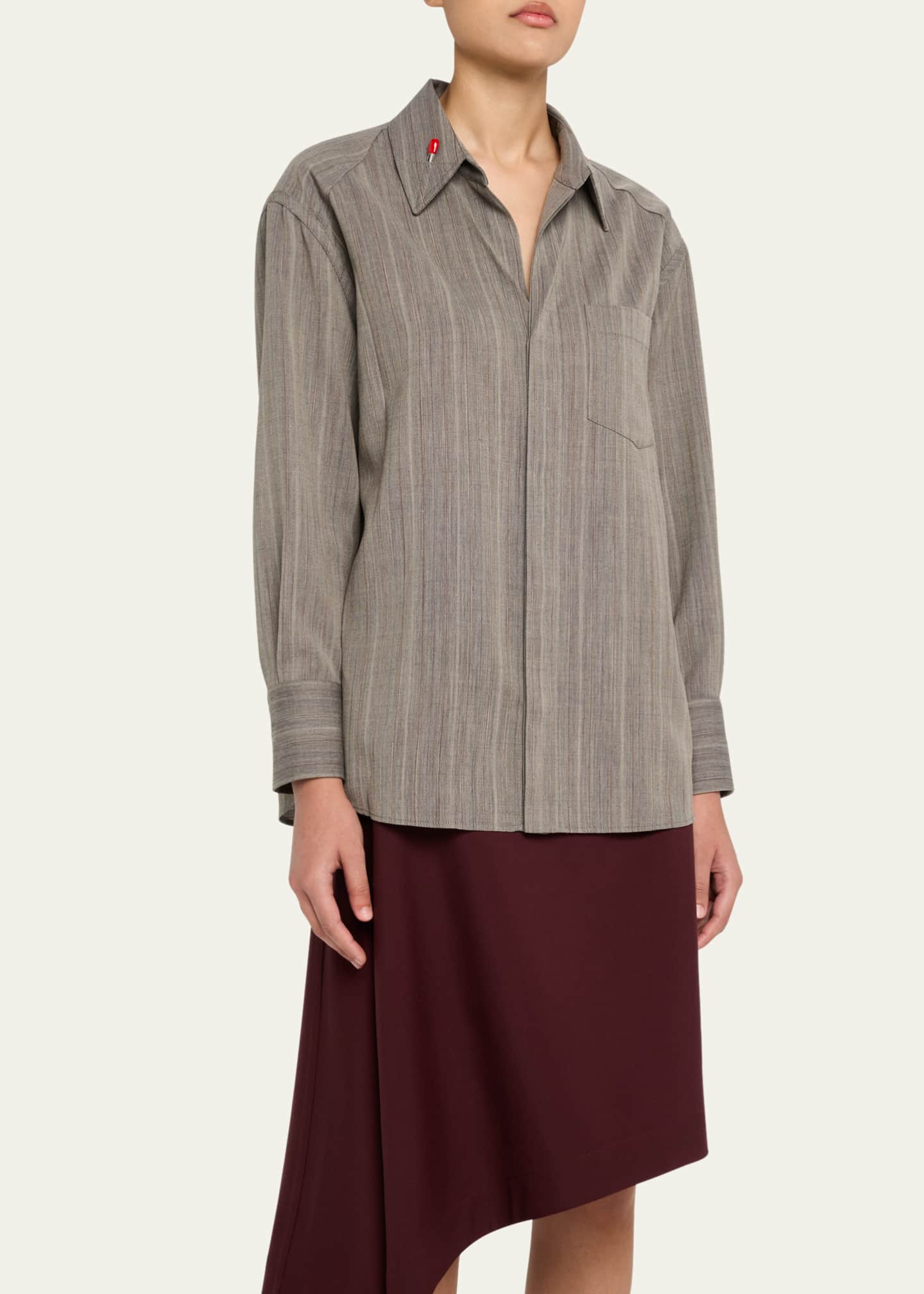Bottega Veneta Subtle Stripe Wool Shirt with Enamelled Matchsticks ...