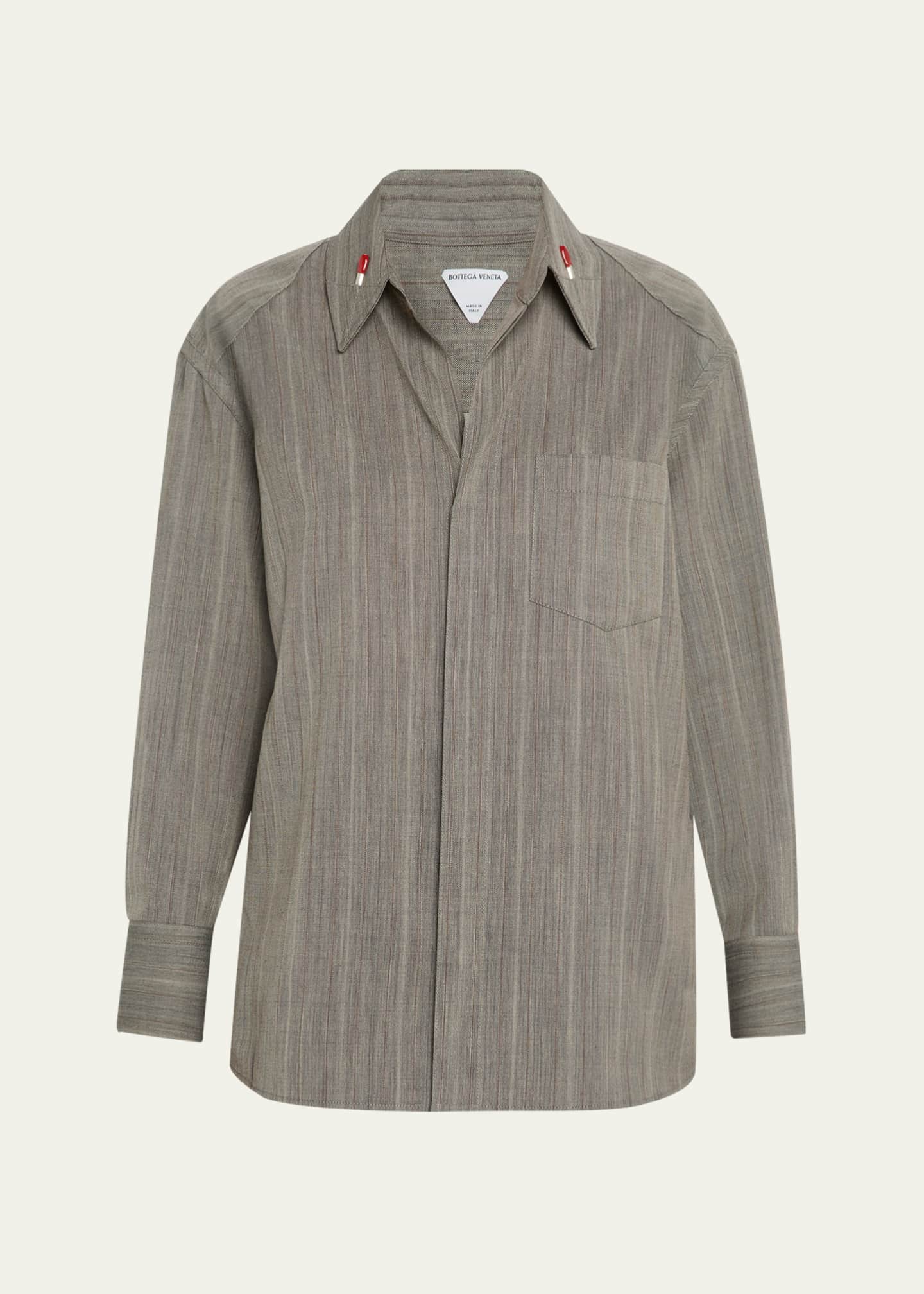 Bottega Veneta Subtle Stripe Wool Shirt with Enamelled Matchsticks ...