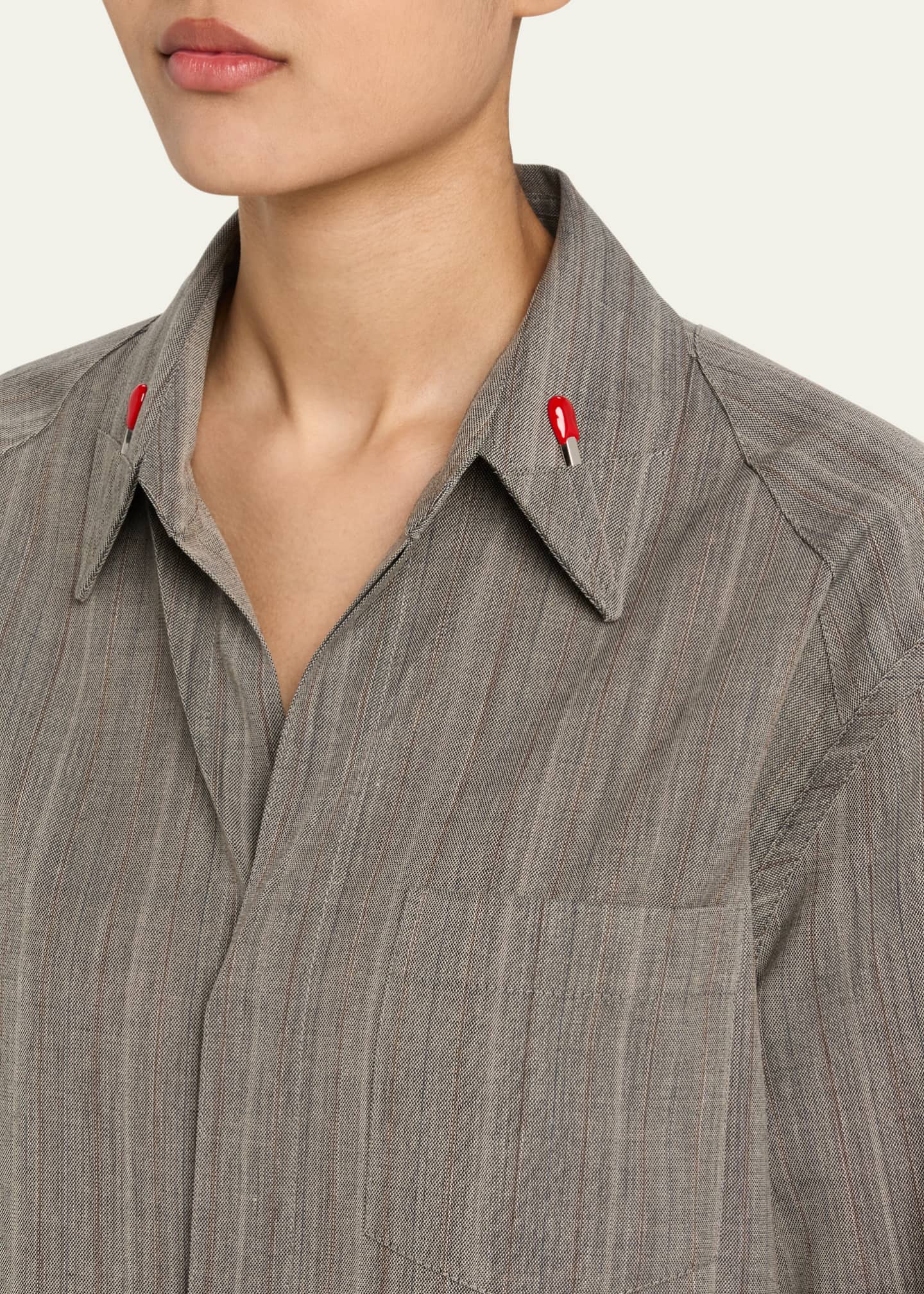 Bottega Veneta Subtle Stripe Wool Shirt with Enamelled Matchsticks ...