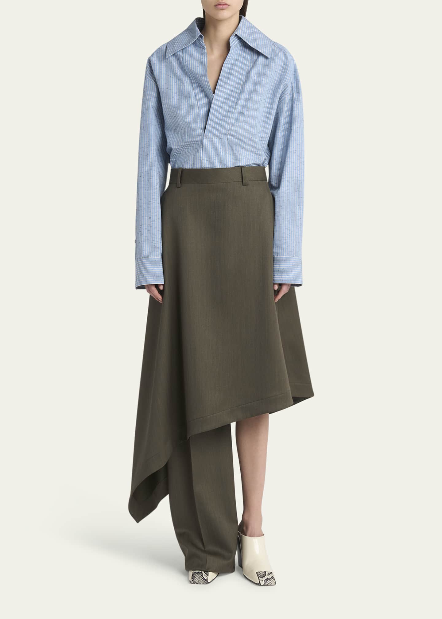 Bottega Veneta Stripe Irregular Cotton Linen Shirt - Bergdorf Goodman