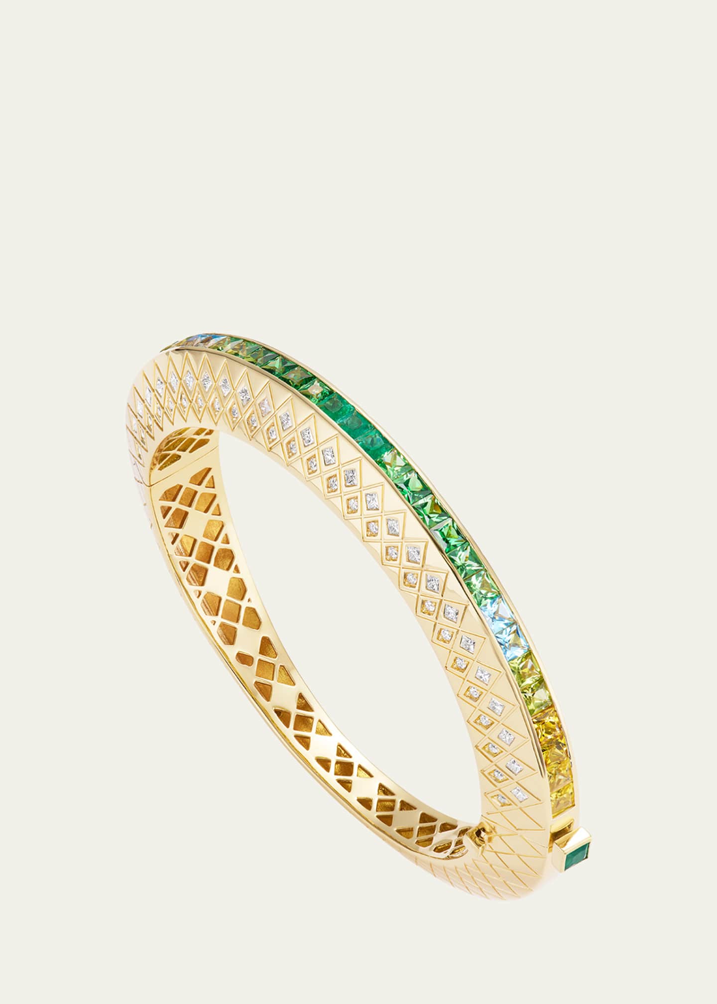 Orly Marcel Temple Tile Bangle in 18K Yellow Gold with Diamonds ...
