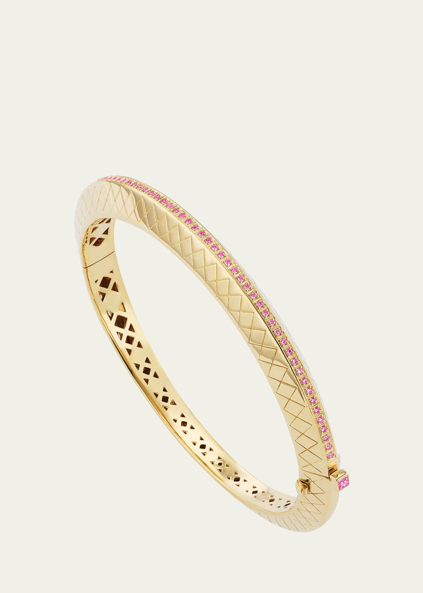 Orly Marcel Temple Tile Thin Bangle in 18K Yellow Gold with Pink ...