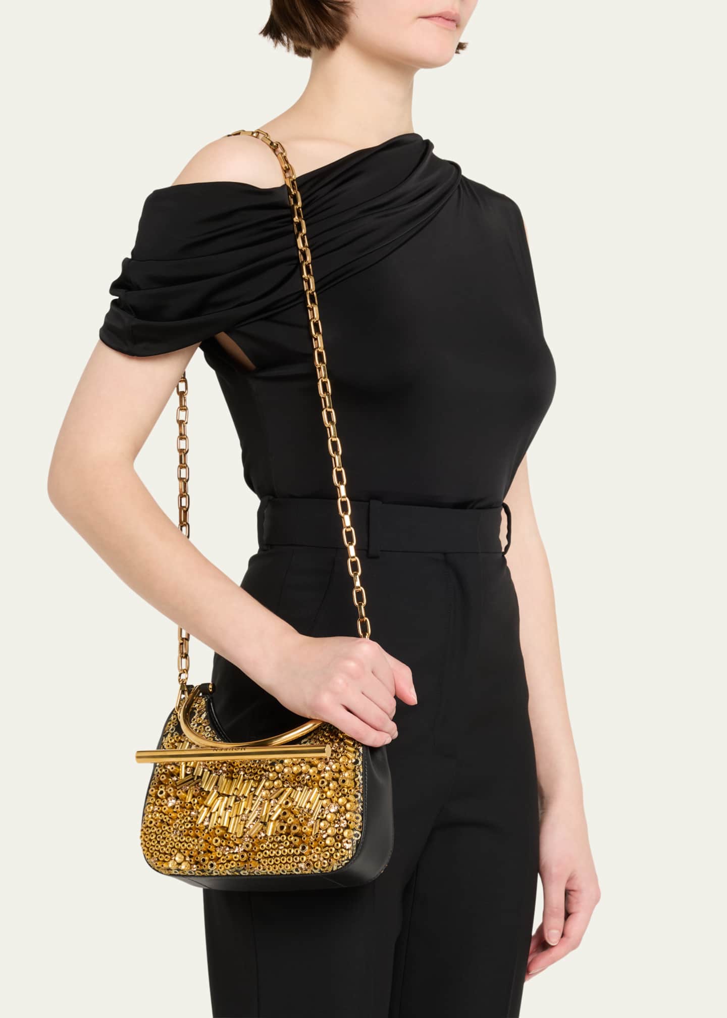 McQueen Mini T-Bar Embellished Leather Top-Handle Bag - Bergdorf Goodman