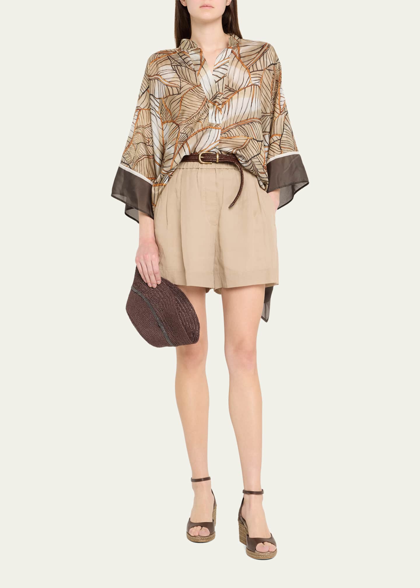 Brunello Cucinelli Papyrus Print Ponge Silk Poncho - Bergdorf Goodman