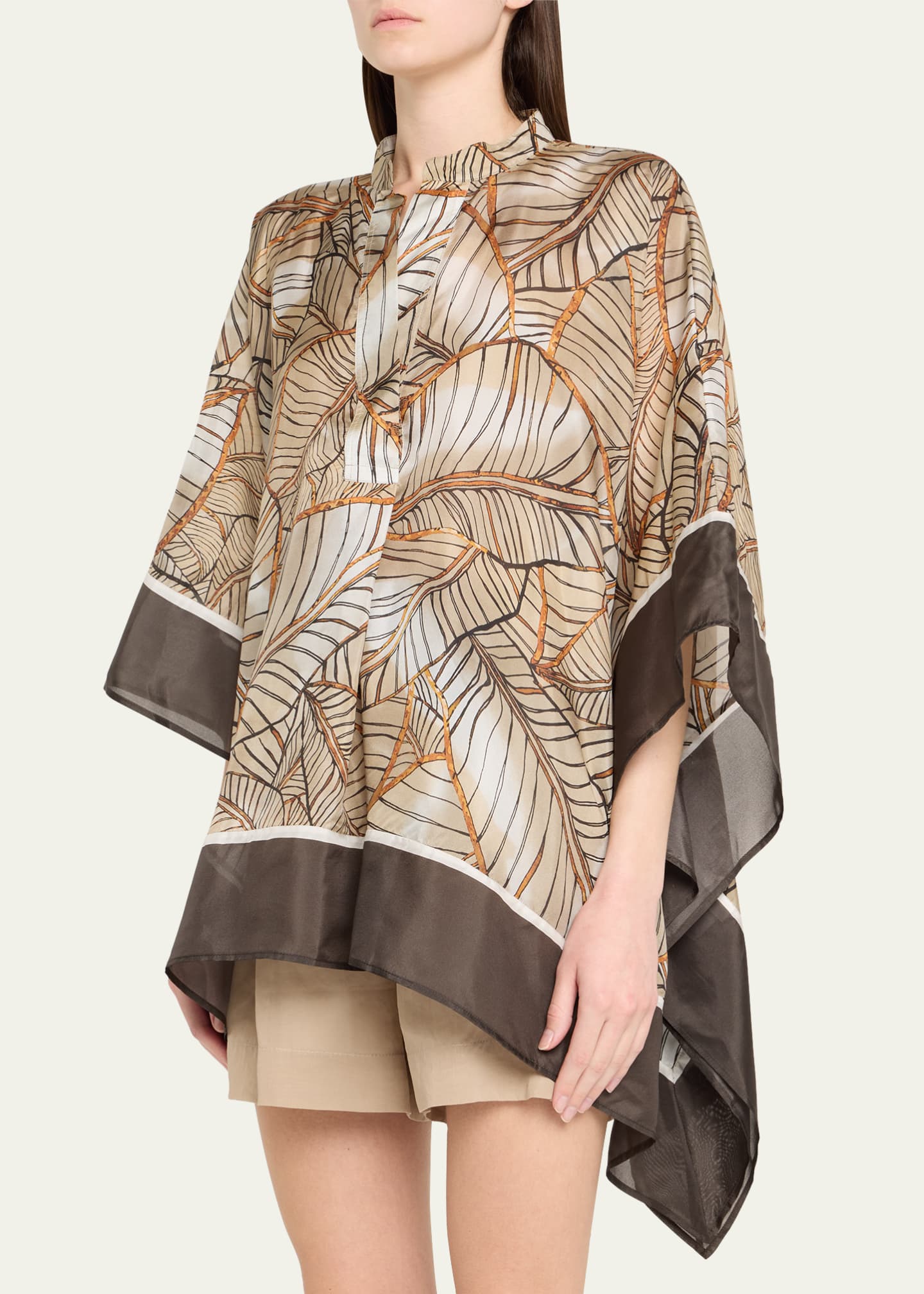 Brunello Cucinelli Papyrus Print Ponge Silk Poncho - Bergdorf Goodman