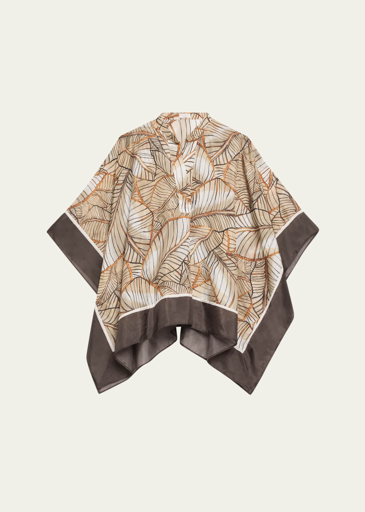 Brunello Cucinelli Papyrus Print Ponge Silk Poncho - Bergdorf Goodman