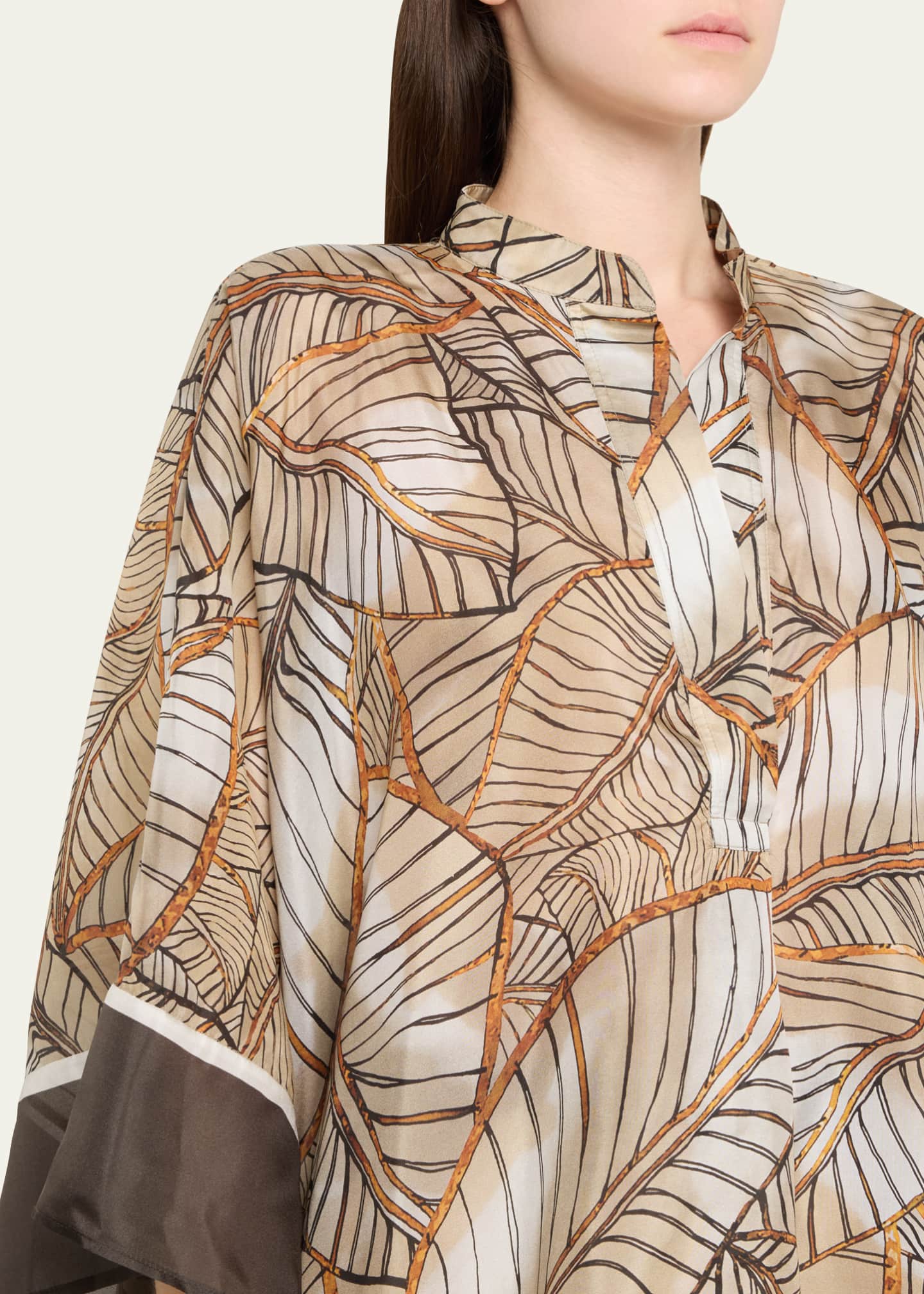 Brunello Cucinelli Papyrus Print Ponge Silk Poncho - Bergdorf Goodman